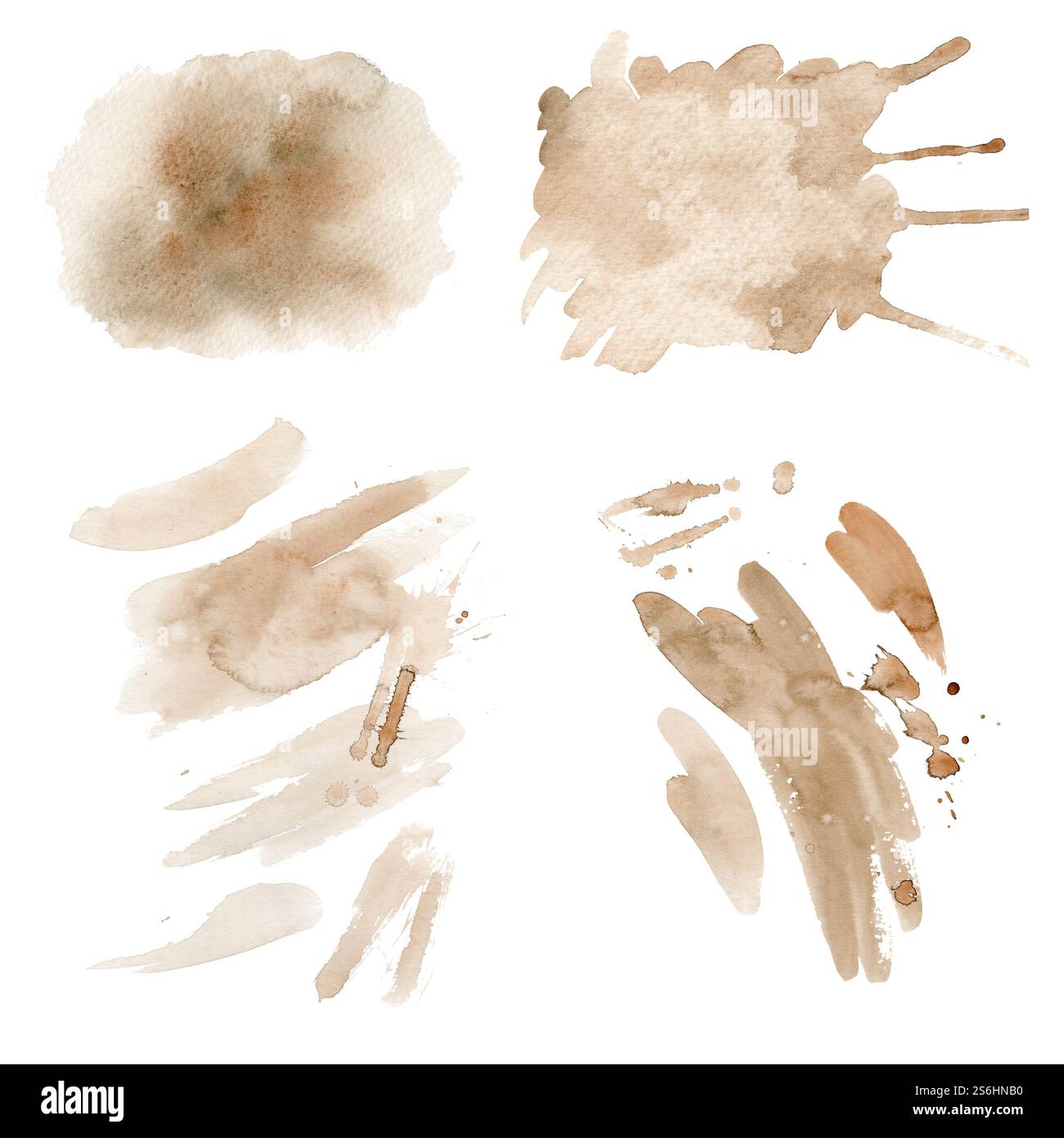 Hand draw set of abstract coffee watercolor stains and splashes ...