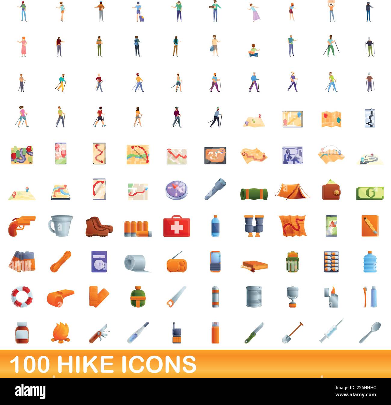 100 hike icons set. Cartoon illustration of 100 hike icons vector set ...
