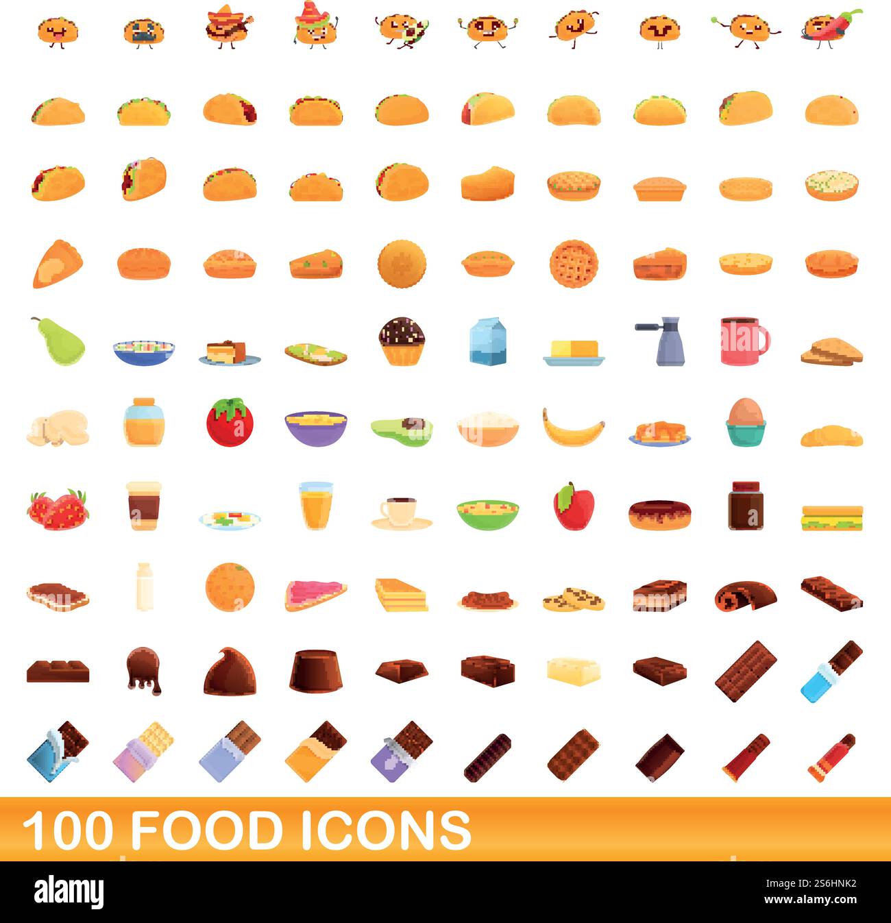 100 food icons set. Cartoon illustration of 100 food icons vector set ...