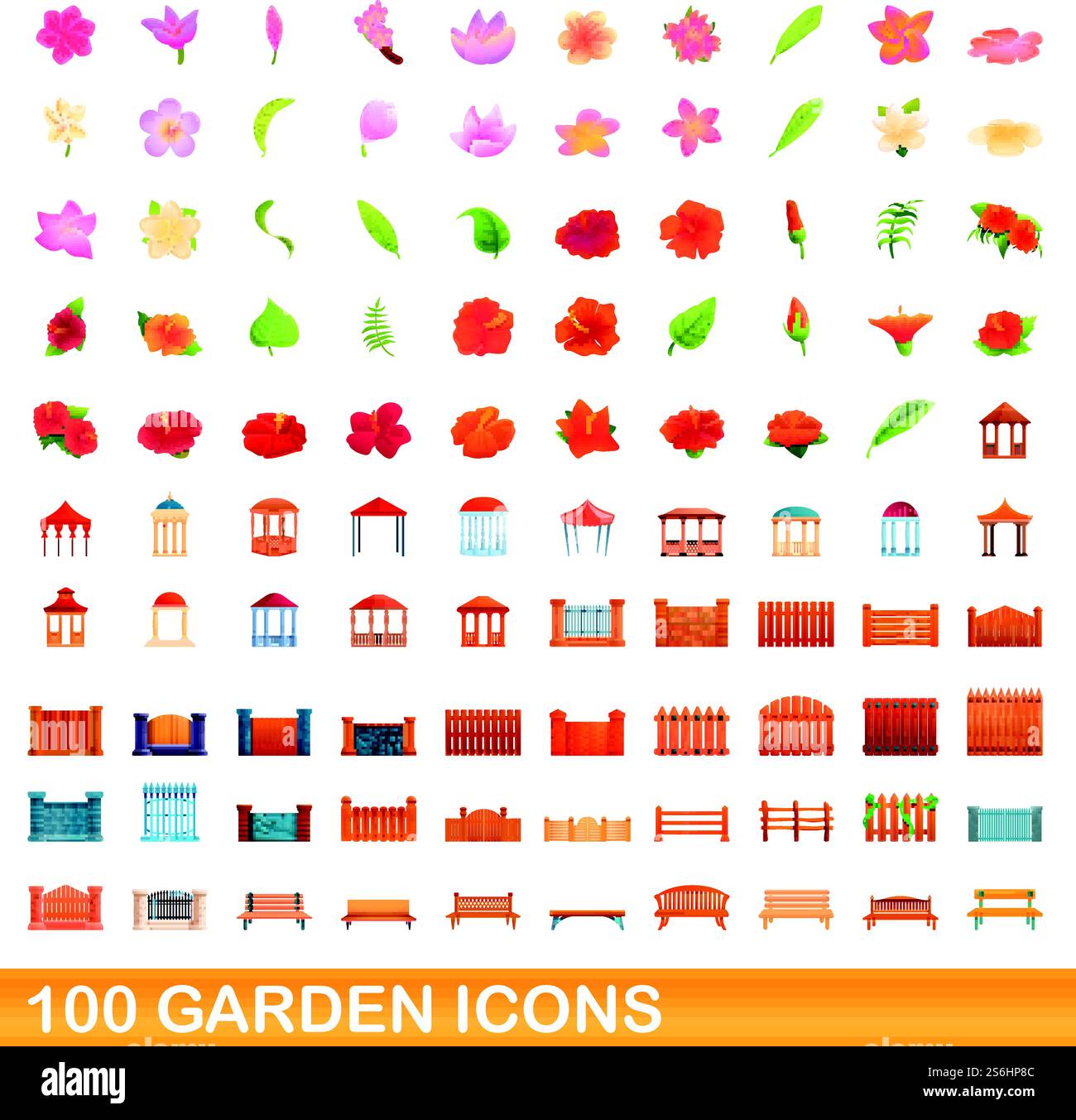 100 garden icons set. Cartoon illustration of 100 garden icons vector ...