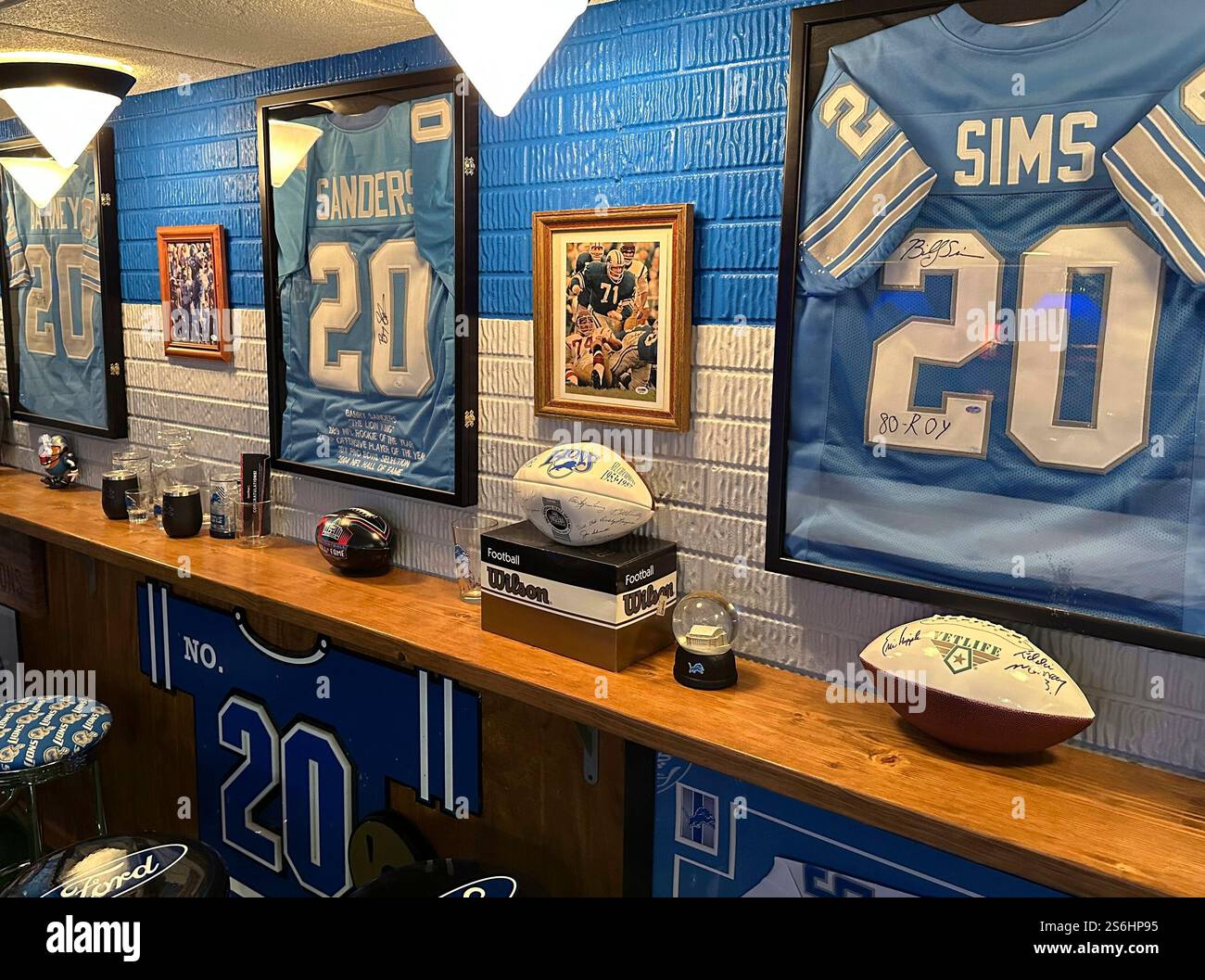 Signed jerseys of Detroit Lions NFL football greats Lem Barney, Barry ...