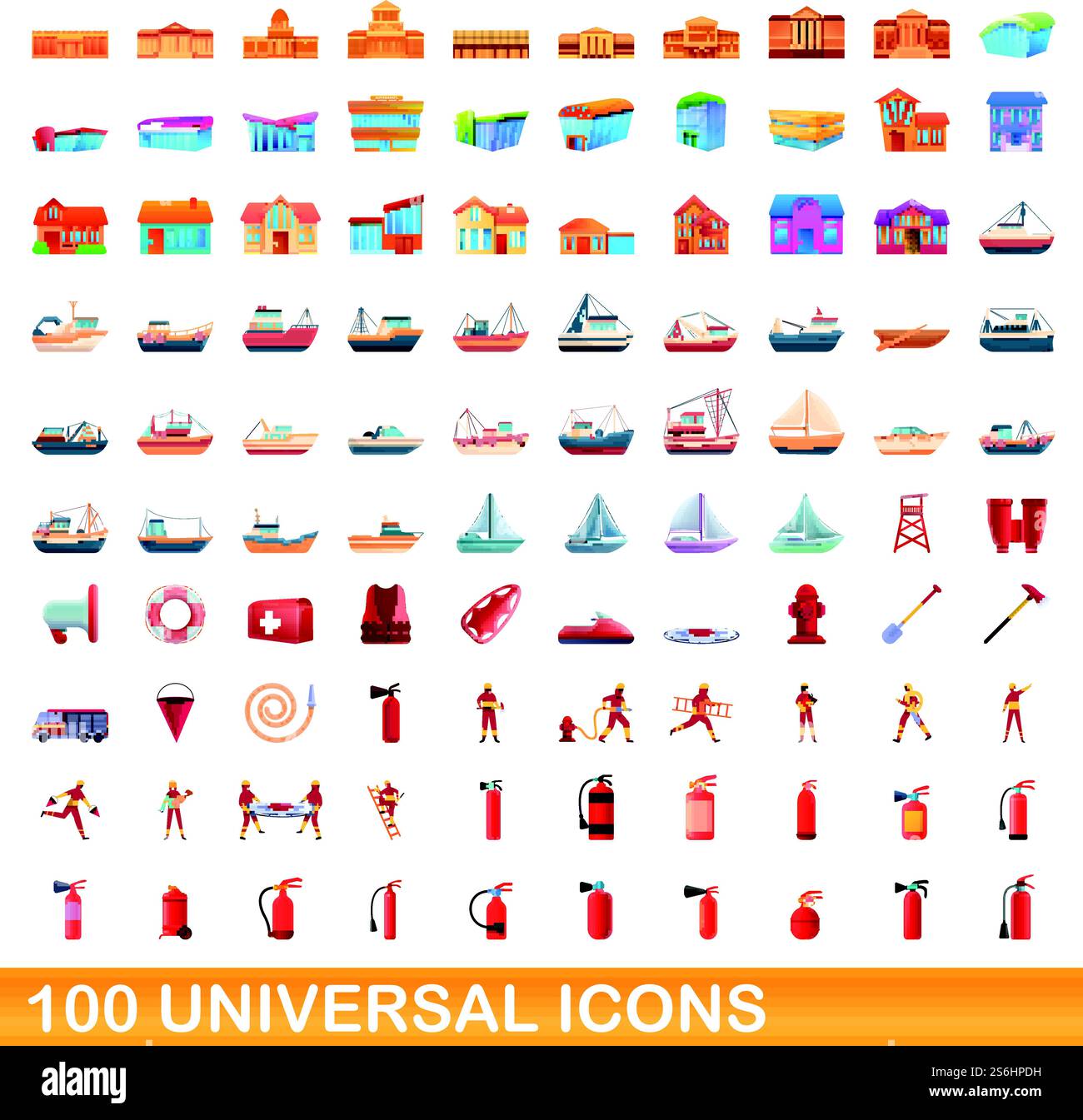 100 universal icons set. Cartoon illustration of 100 universal icons ...