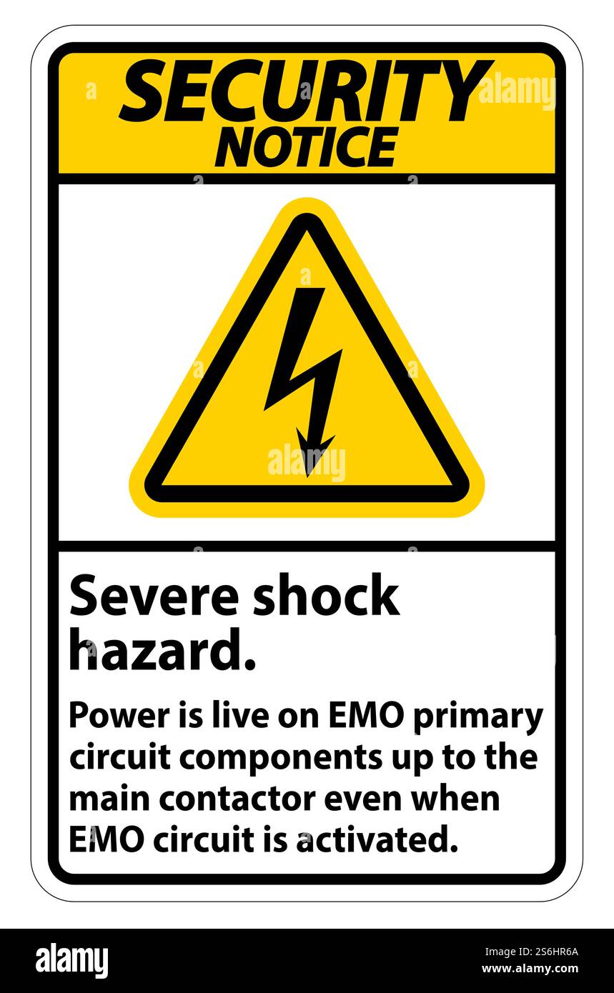 Security Notice Severe shock hazard sign on white background Stock ...
