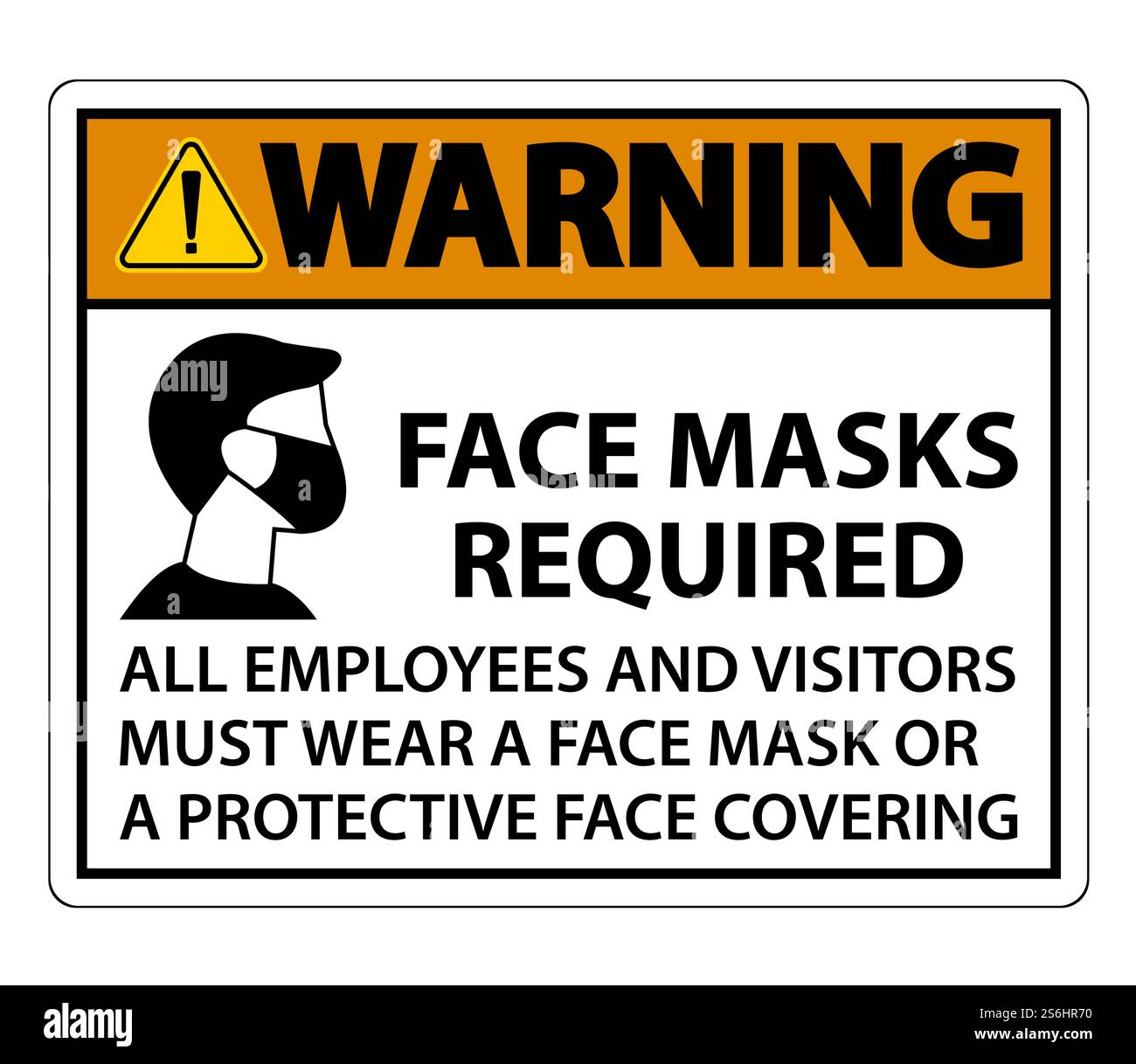 Warning Face Masks Required Sign on white background Stock Vector Image ...