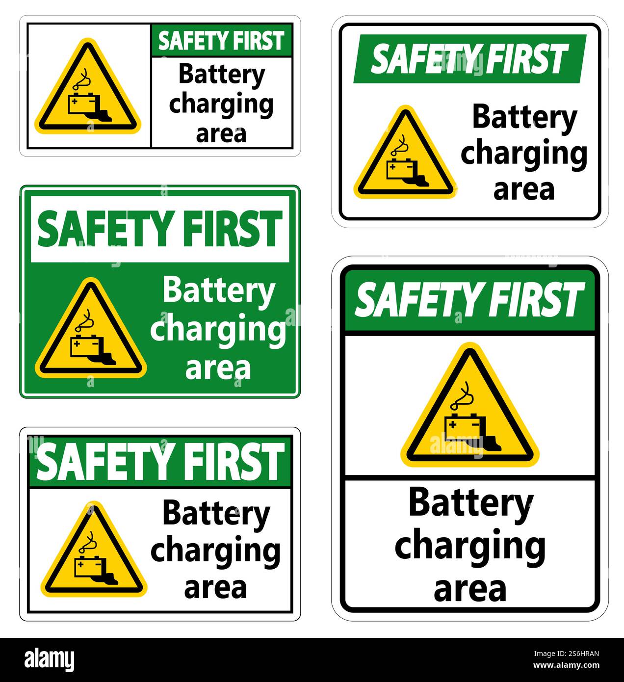 Safety First Battery charging area Sign on white background Stock ...