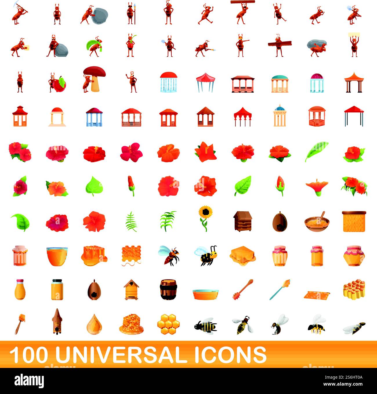 100 universal icons set. Cartoon illustration of 100 universal icons ...