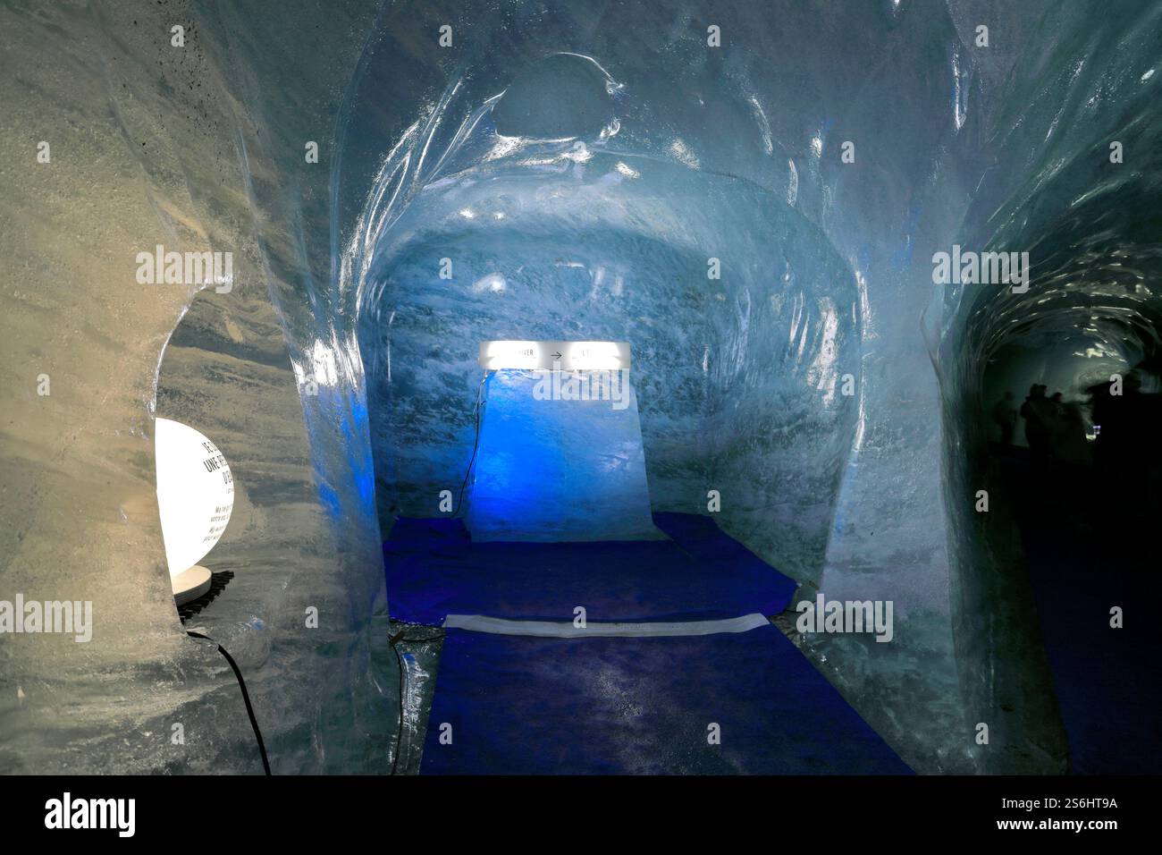 Illuminated ice cave inside the Mer de Glace glacier, Montenvers ...