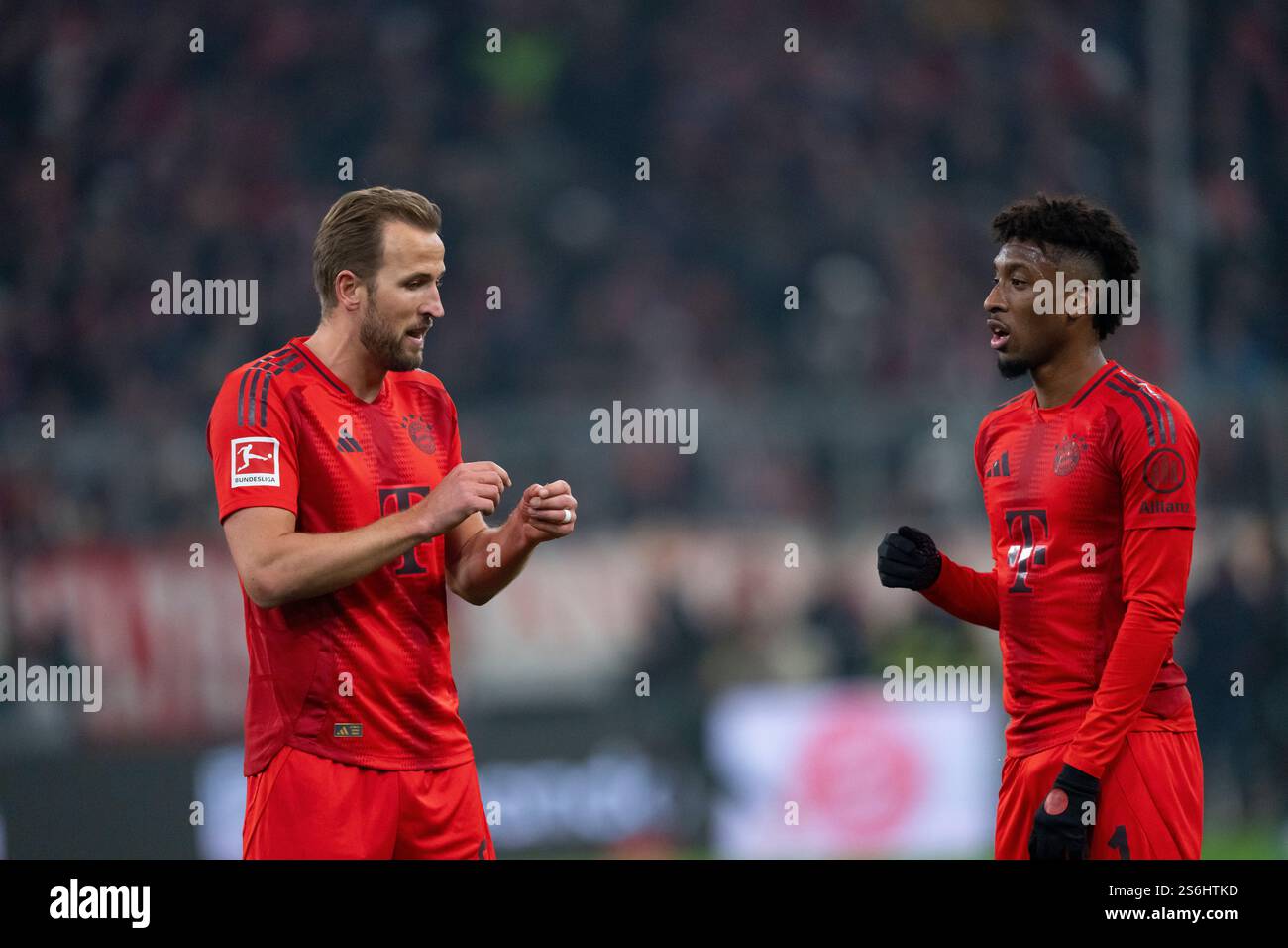 Harry Kane, FCB 9 Kingsley Coman, FCB 11 talk in the match FC BAYERN ...