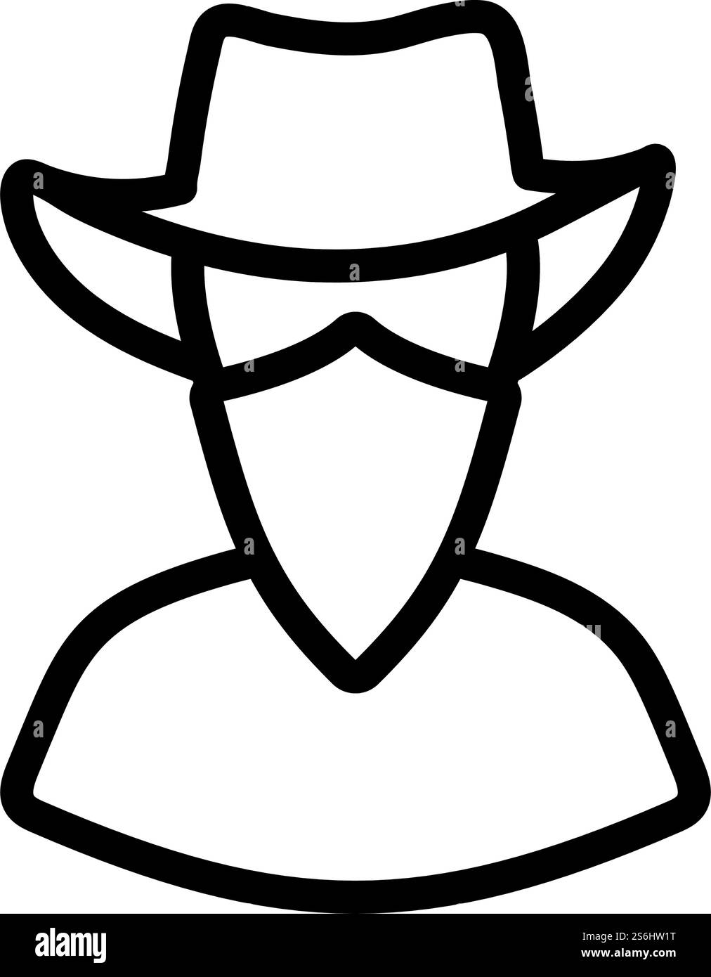 Cowboy With A Scarf On Face Icon. Editable Bold Outline Design. Vector ...