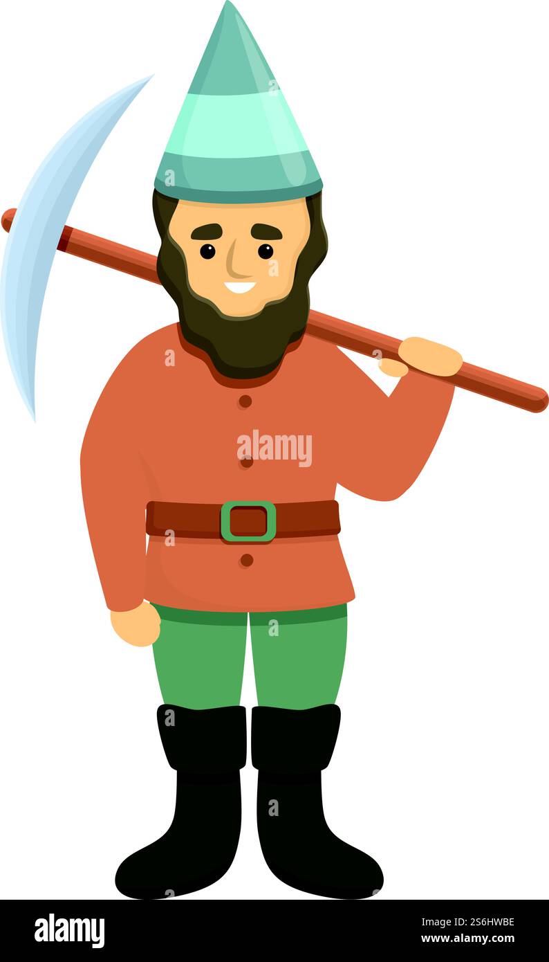 Garden gnome with pick axe icon. Cartoon of Garden gnome with pick axe ...
