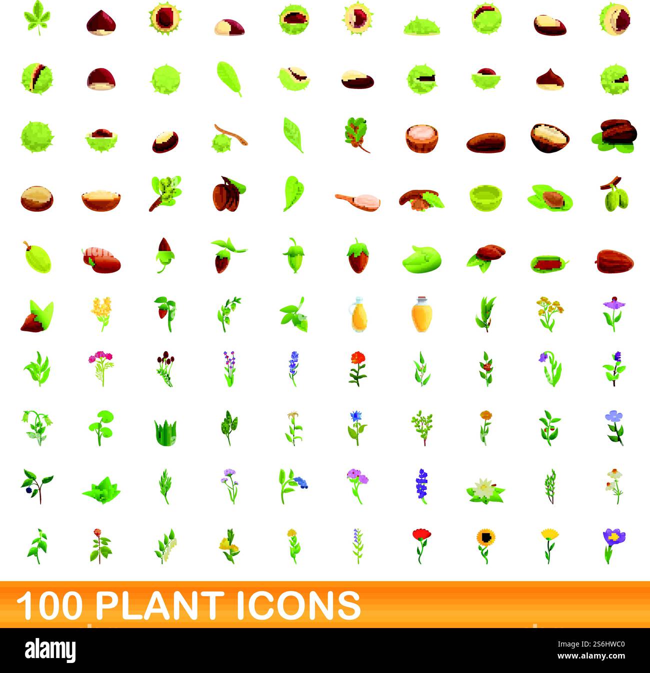 100 plant icons set. Cartoon illustration of 100 plant icons vector set ...
