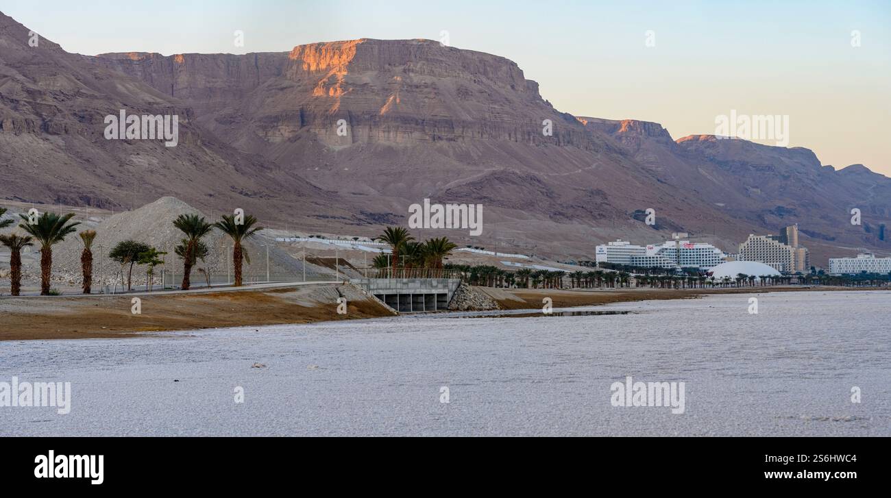 Salt flats Hotels in the background - the salt deposits are caused by ...