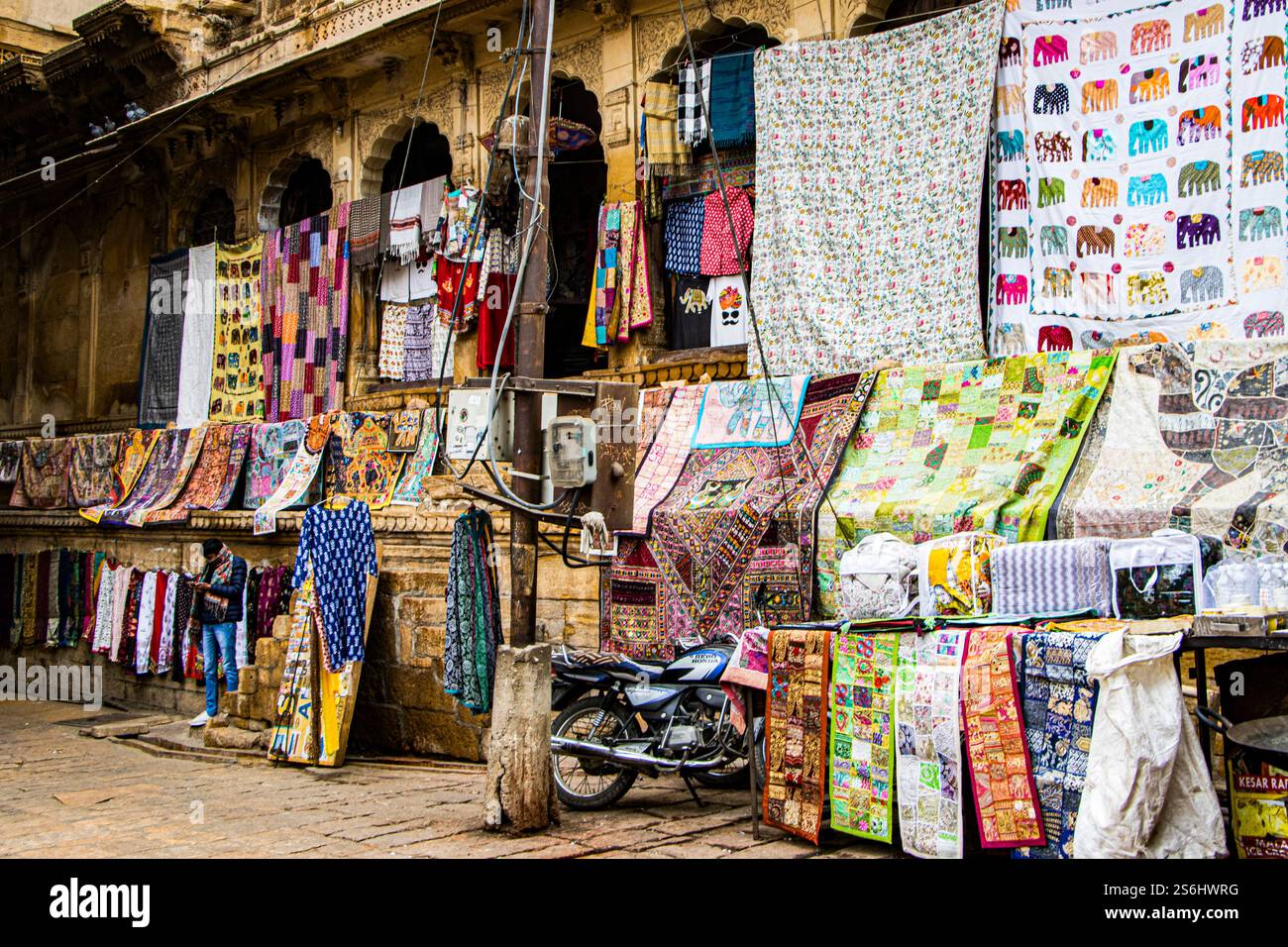 Textile shops at Jaisalmer Fort, aka Sonar Quila or the Golden Fort. It ...
