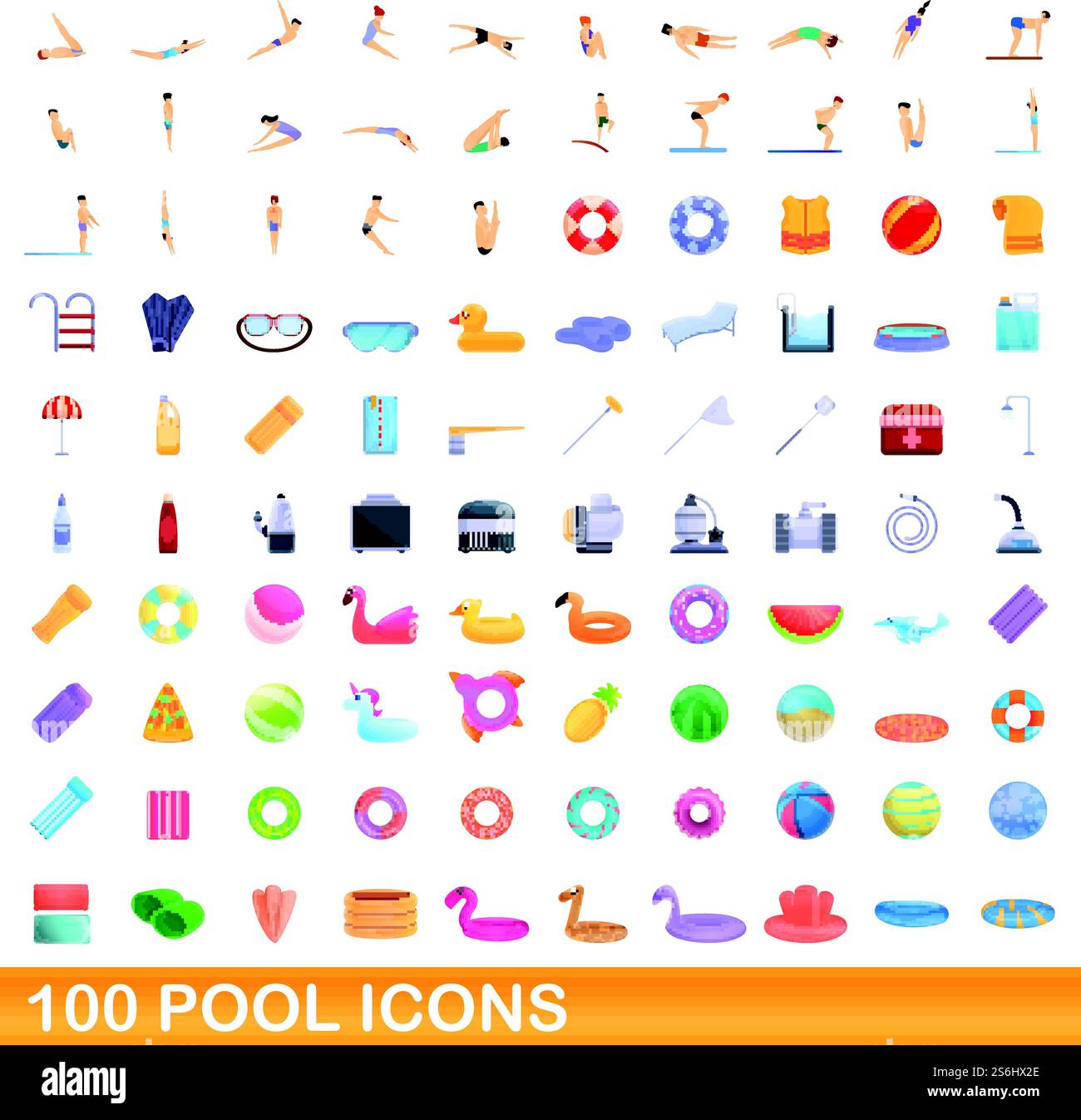 100 pool icons set. Cartoon illustration of 100 pool icons vector set ...