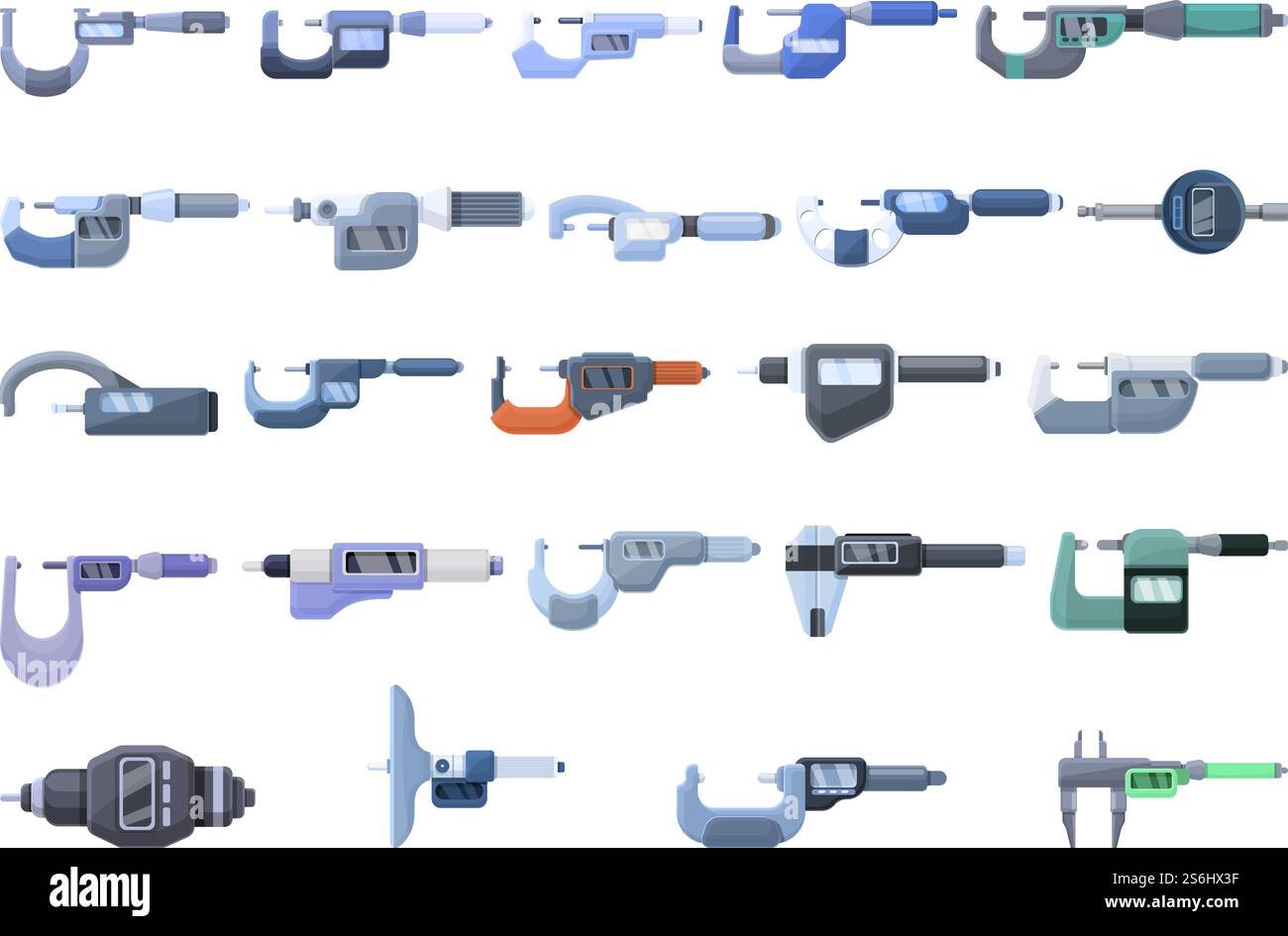 Digital micrometer icons set. Cartoon set of digital micrometer vector ...