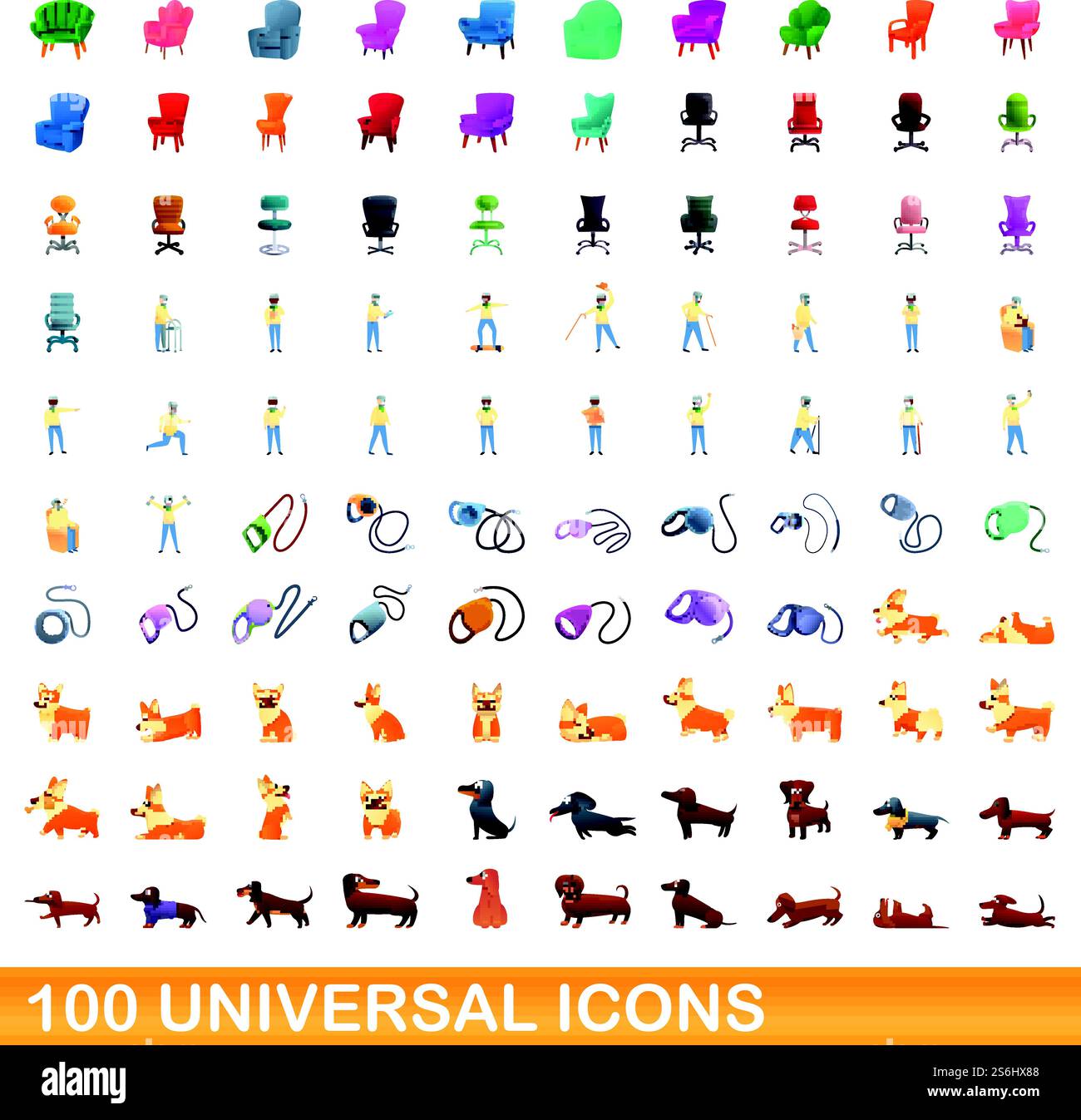 100 universal icons set. Cartoon illustration of 100 universal icons ...