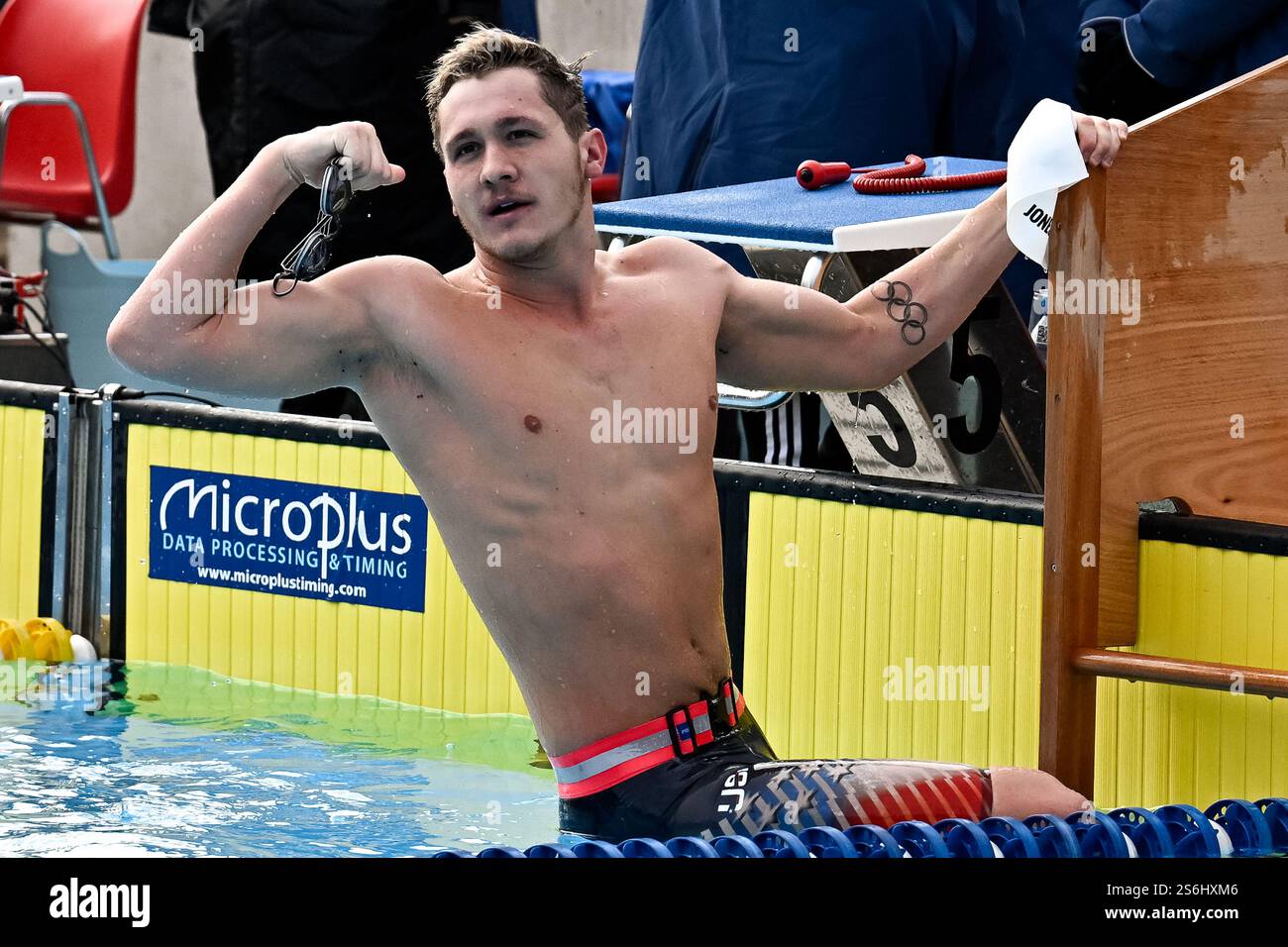 Keaton Jones of United States of America celebrates after the 100m ...