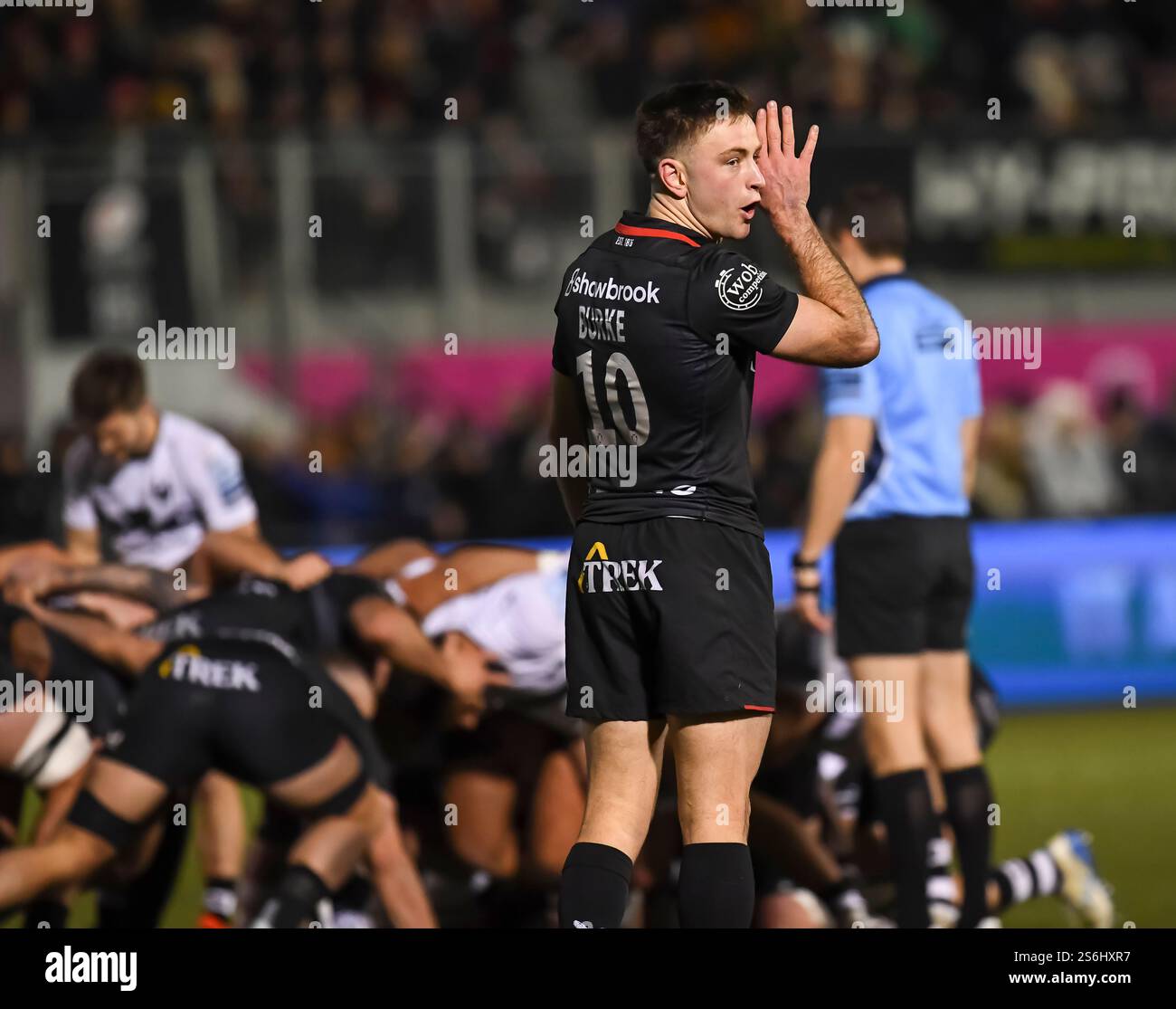 Fergus Burke of Saracens in action during the Gallagher Premiership ...