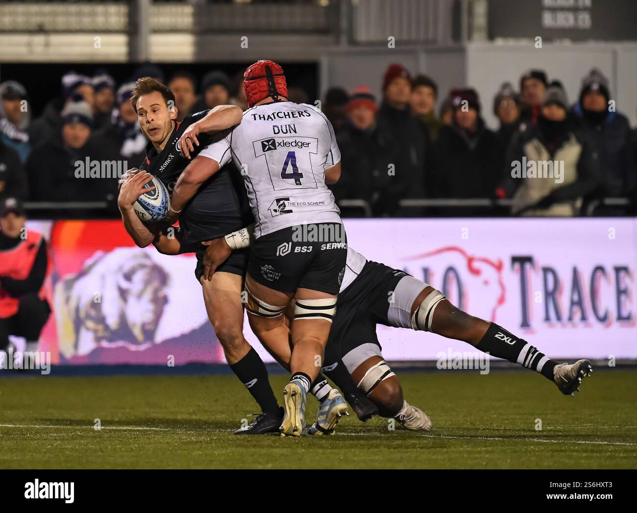 Ivan van Zyl of Saracens and Harry Randall of Bristol Bears in action ...