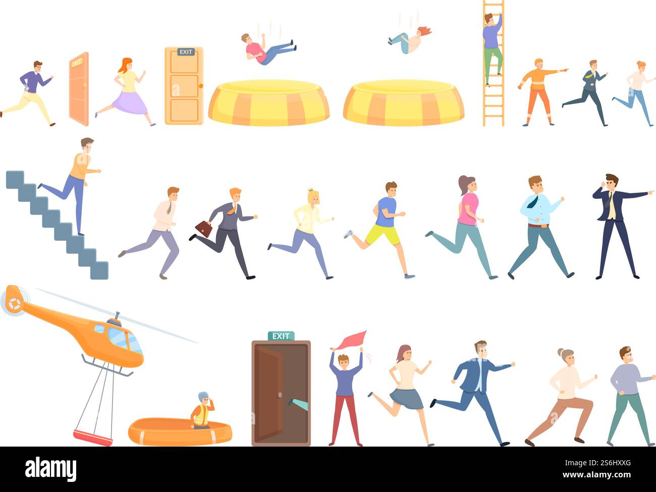 Human evacuation icons set. Cartoon set of human evacuation vector ...