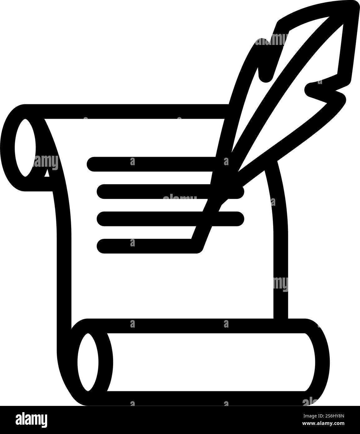 Feather And Scroll Icon. Editable Bold Outline Design. Vector ...