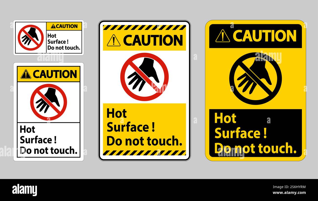 Caution Sign Hot Surface Do Not Touch On White Background Stock Vector ...