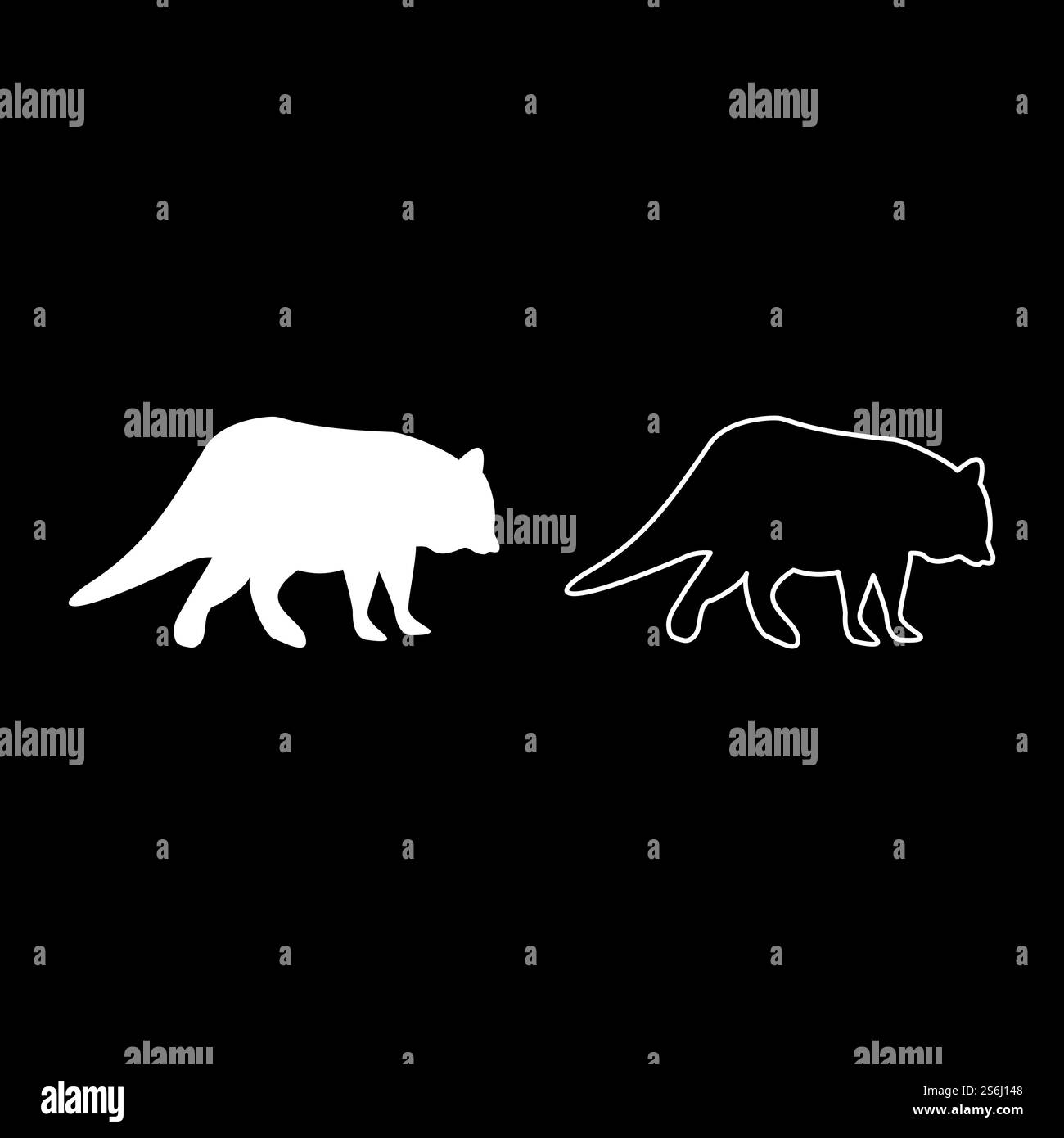 Raccoon Coon silhouette white color vector illustration solid outline ...