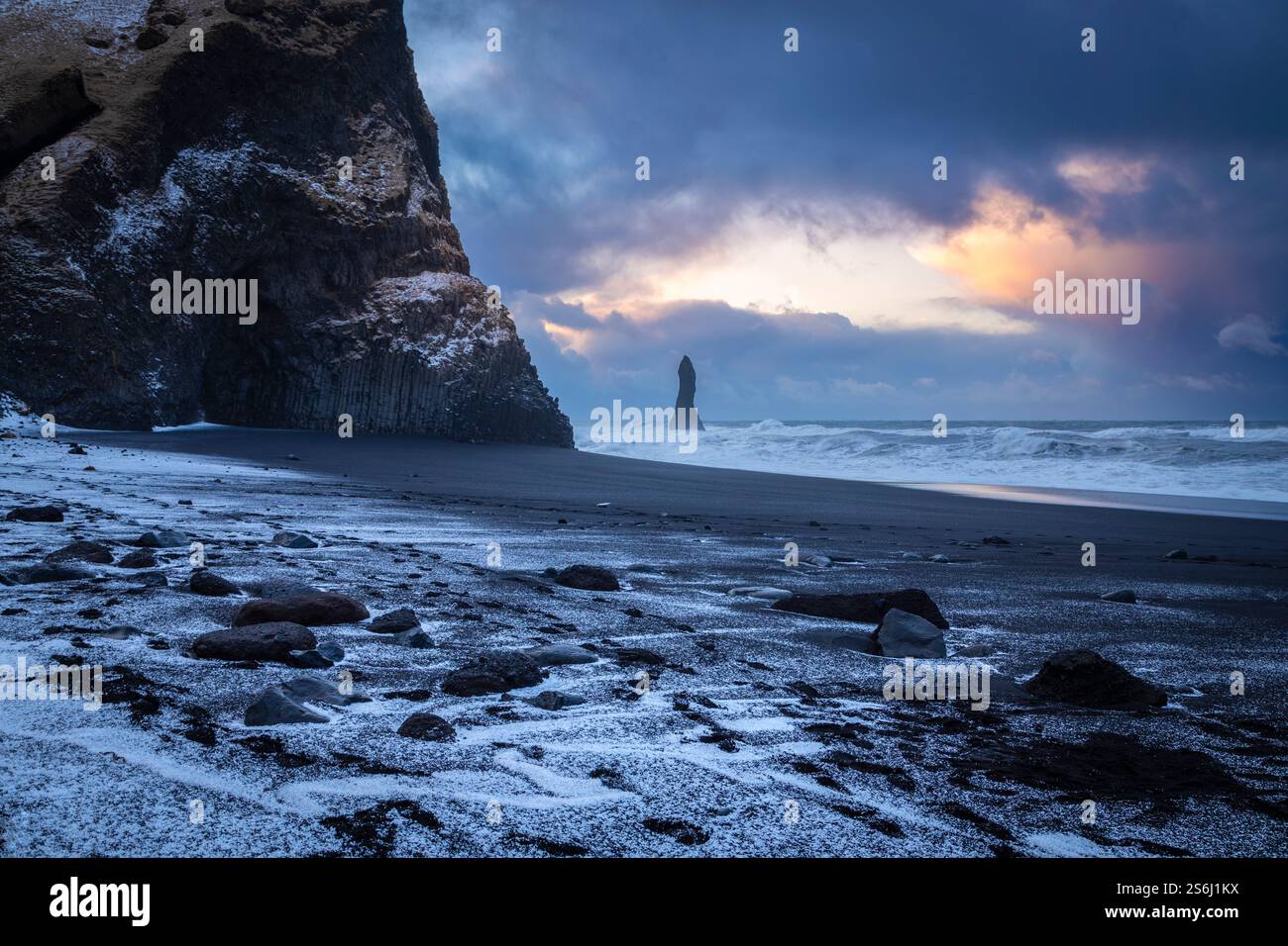 View of the basaltic columns and Reynisdrangar at Reynisfjara beach ...
