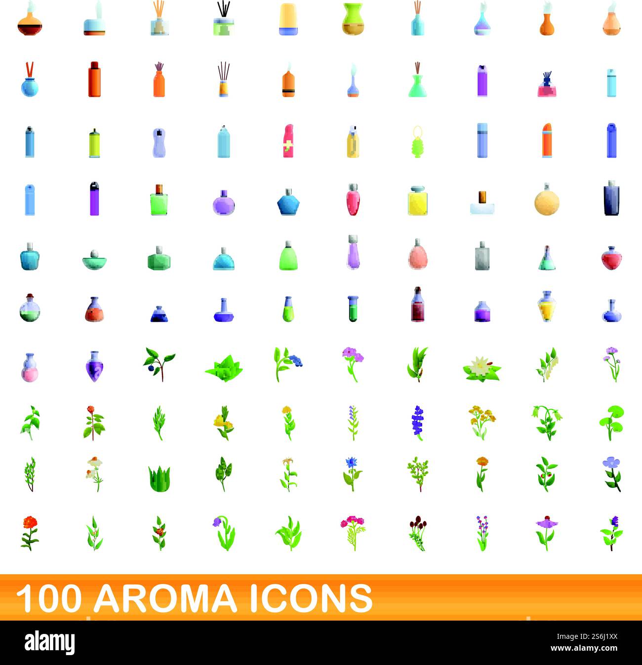 100 aroma icons set. Cartoon illustration of 100 aroma icons vector set ...