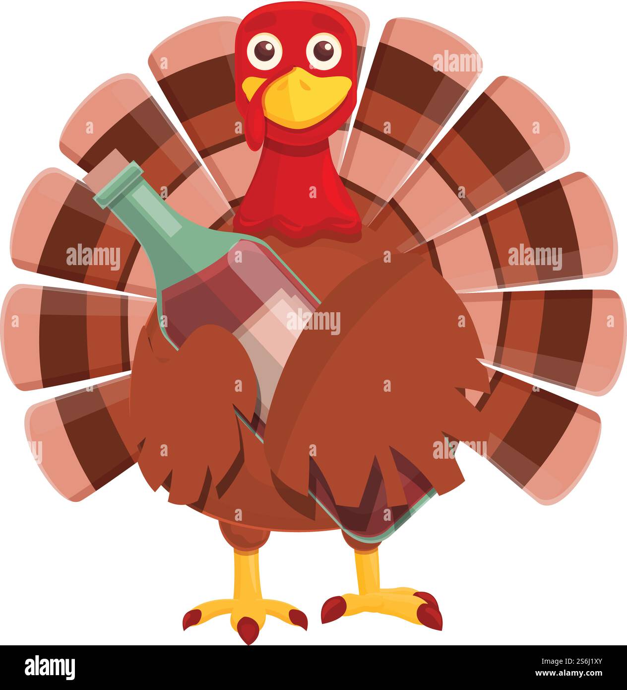 Thanksgiving turkey with wine bottle icon. Cartoon of Thanksgiving ...