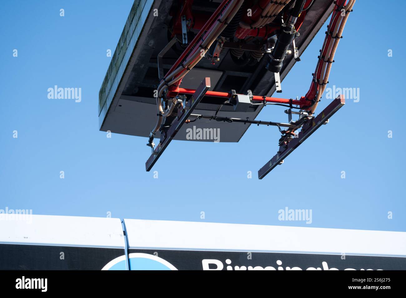 Overhead electric bus charging at Birmingham Airport, UK Stock Photo ...