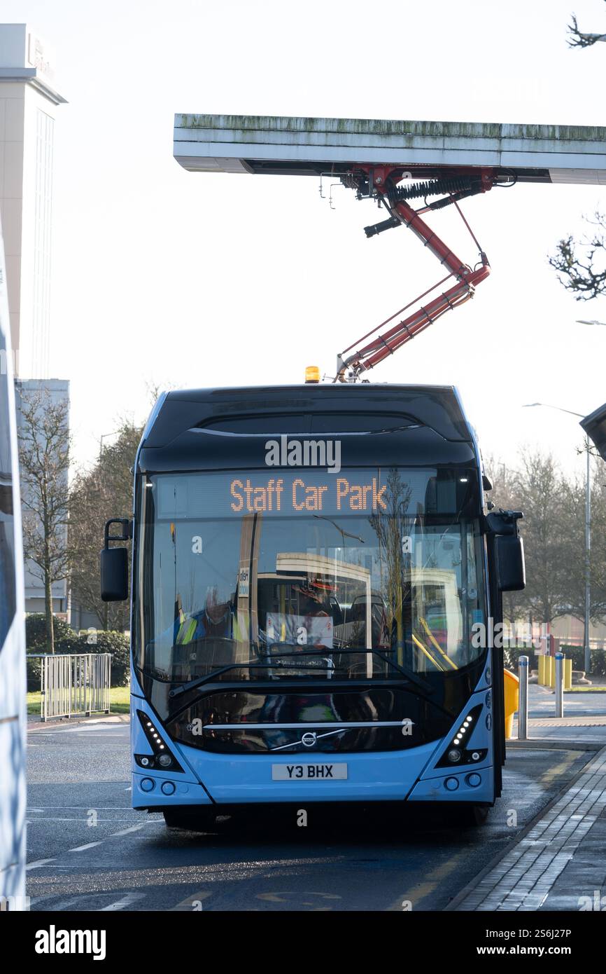 Overhead electric bus charging at Birmingham Airport, UK Stock Photo ...