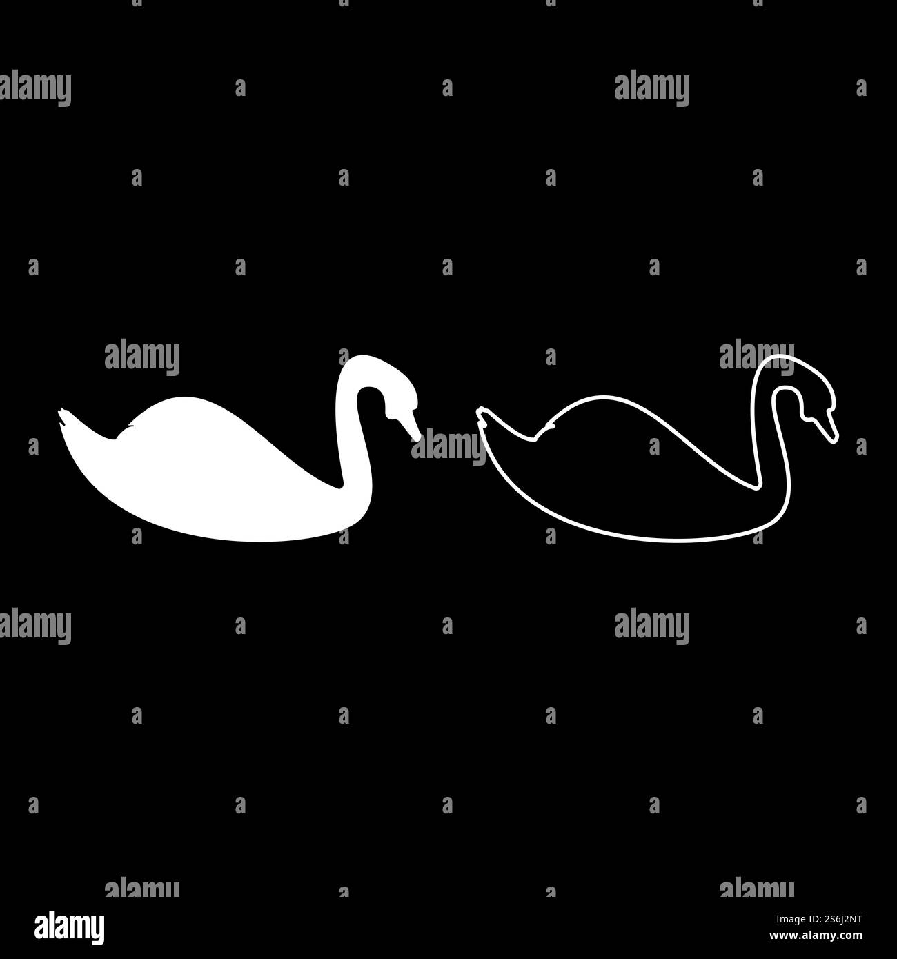 Swan bird Waterbird silhouette white color vector illustration solid ...