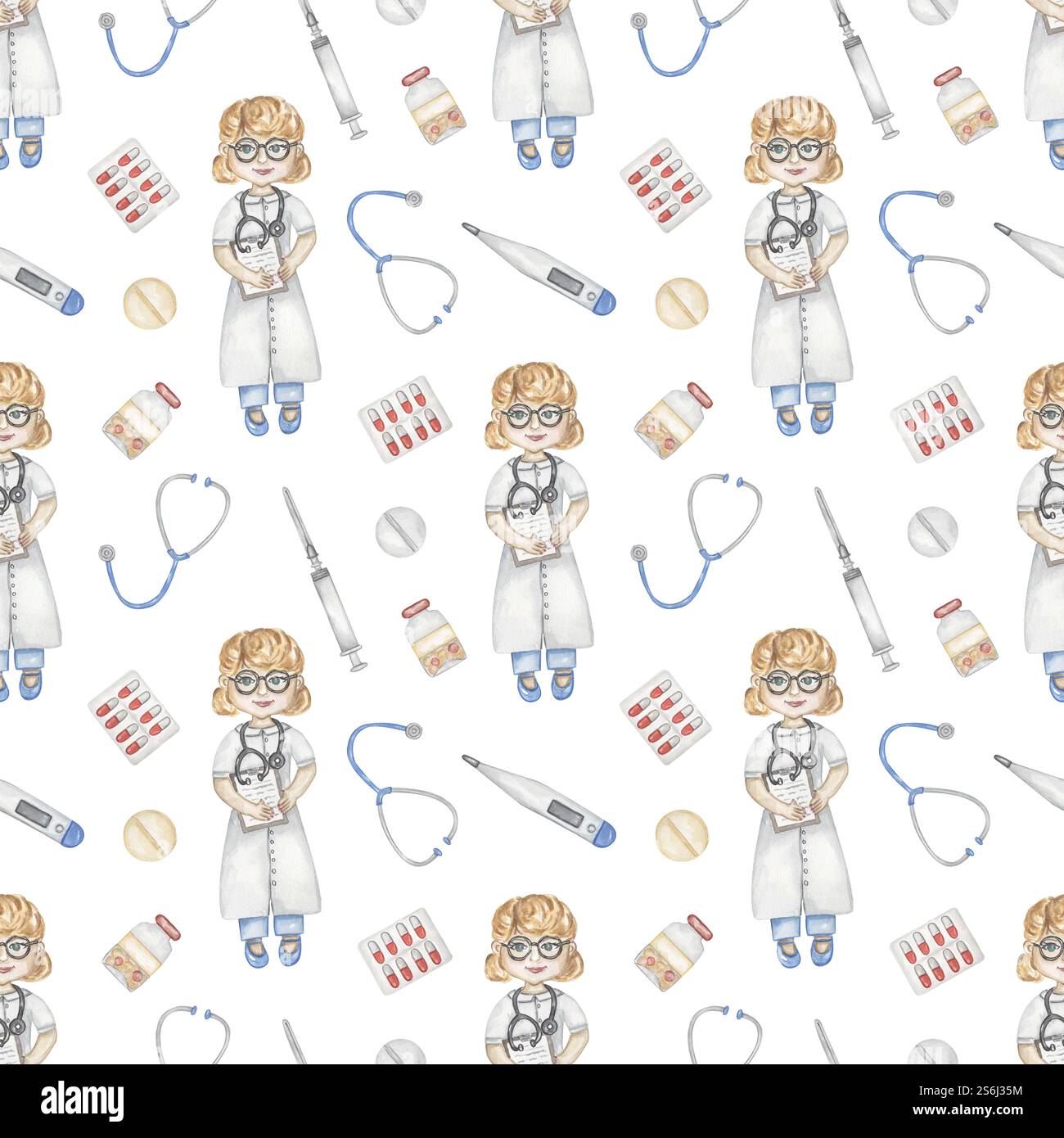 watercolor cute first aid objects illustration and medicine elements ...