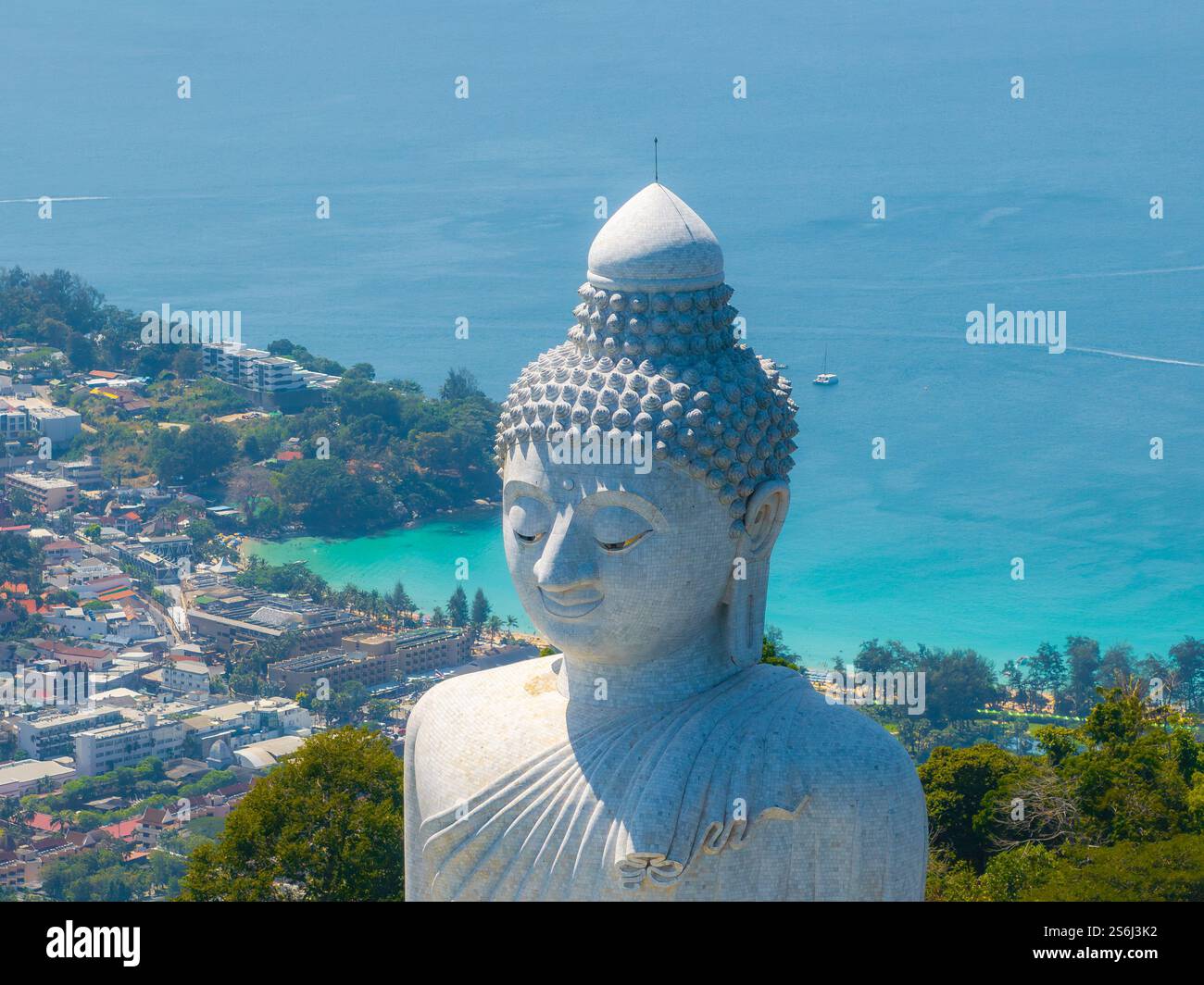 Aerial View of Big Buddha Statue Overlooking Phuket, Thailand Stock ...