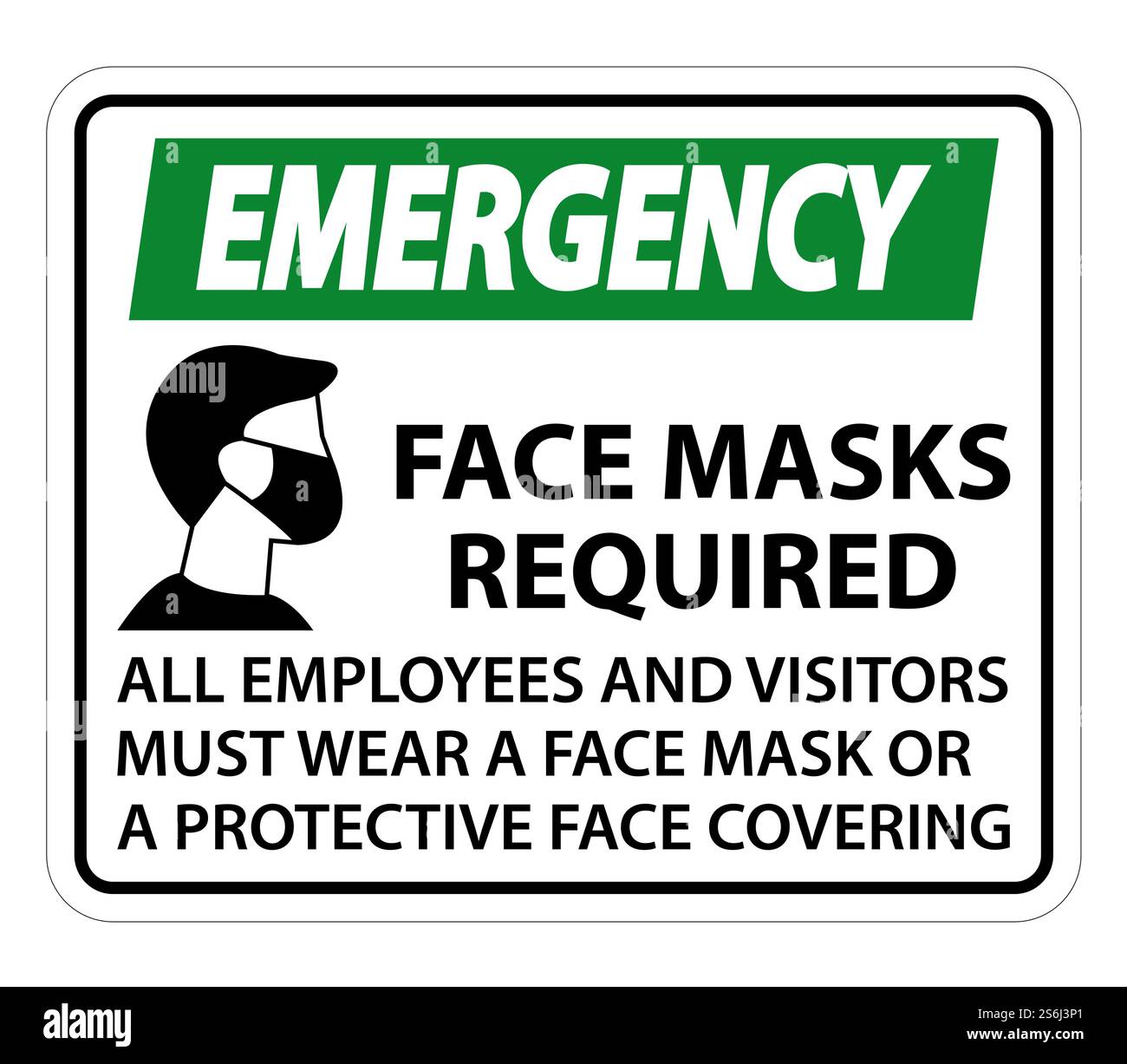 Emergency Face Masks Required Sign on white background Stock Vector ...