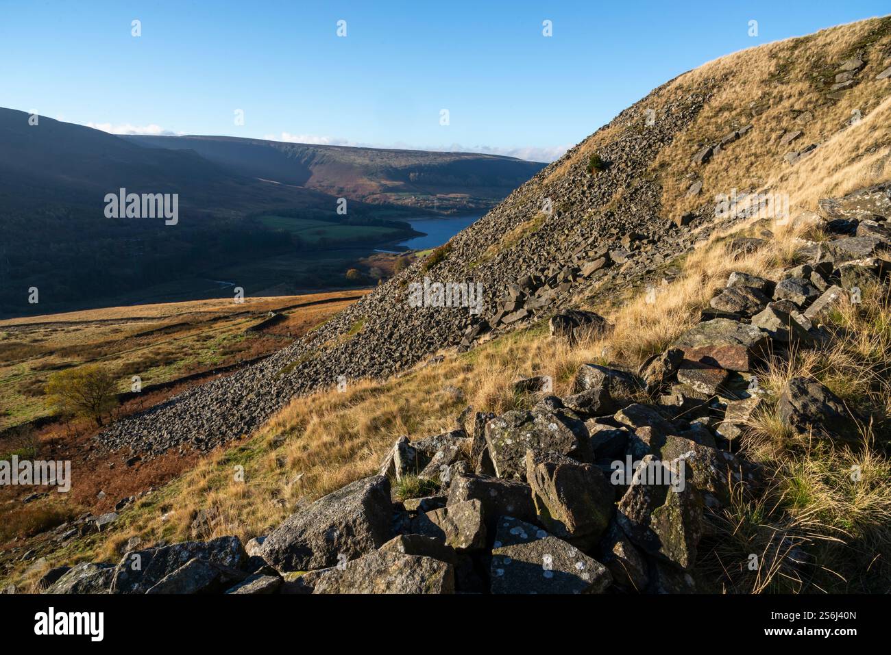 Loftend Quarry high above the Longdendale Valley in the north of the ...