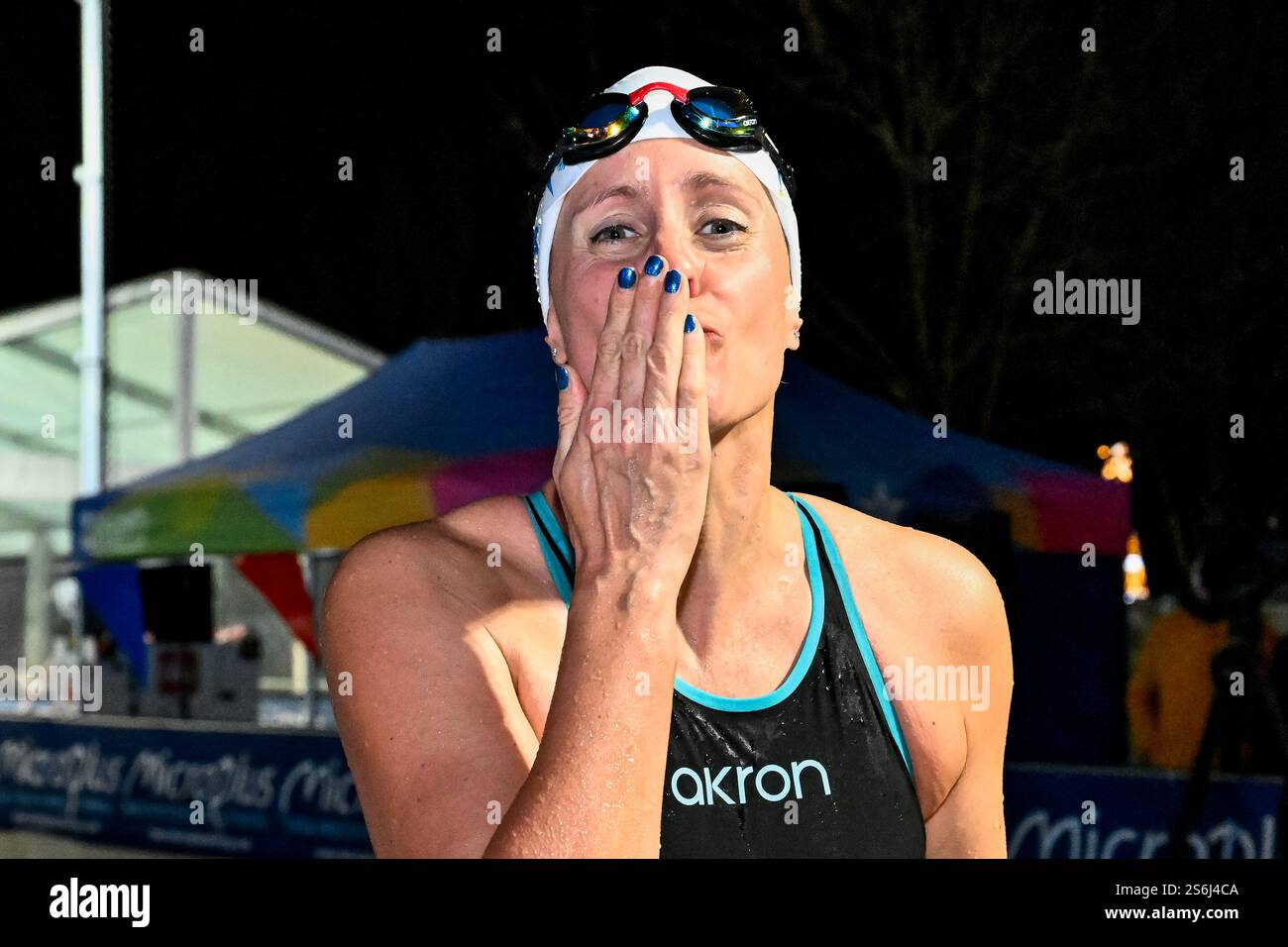 Natascha Hebestreit of Italy reacts after competing in the 50m ...