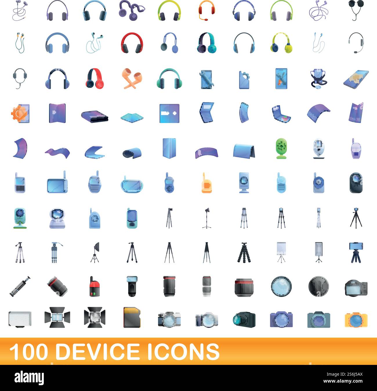 100 device icons set. Cartoon illustration of 100 device icons vector ...