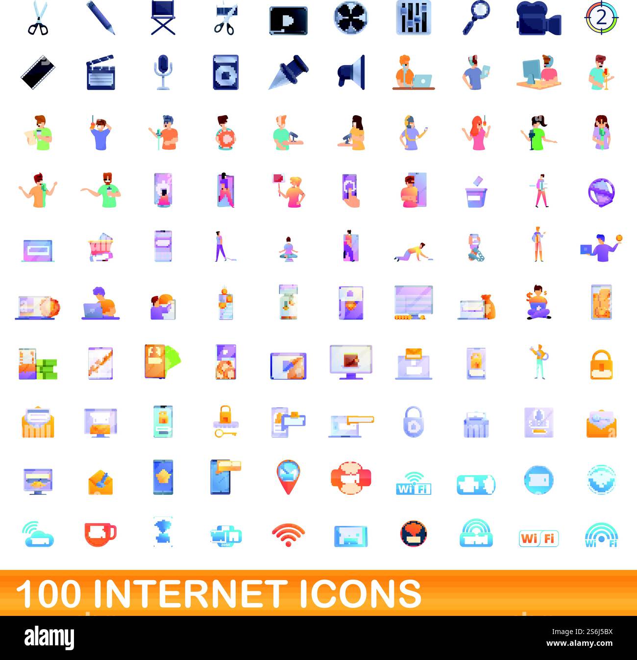 100 internet icons set. Cartoon illustration of 100 internet icons ...