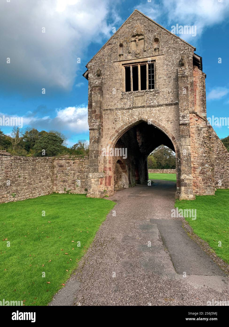 The historic gatehouse at Cleeve Abbey near Washford village in ...