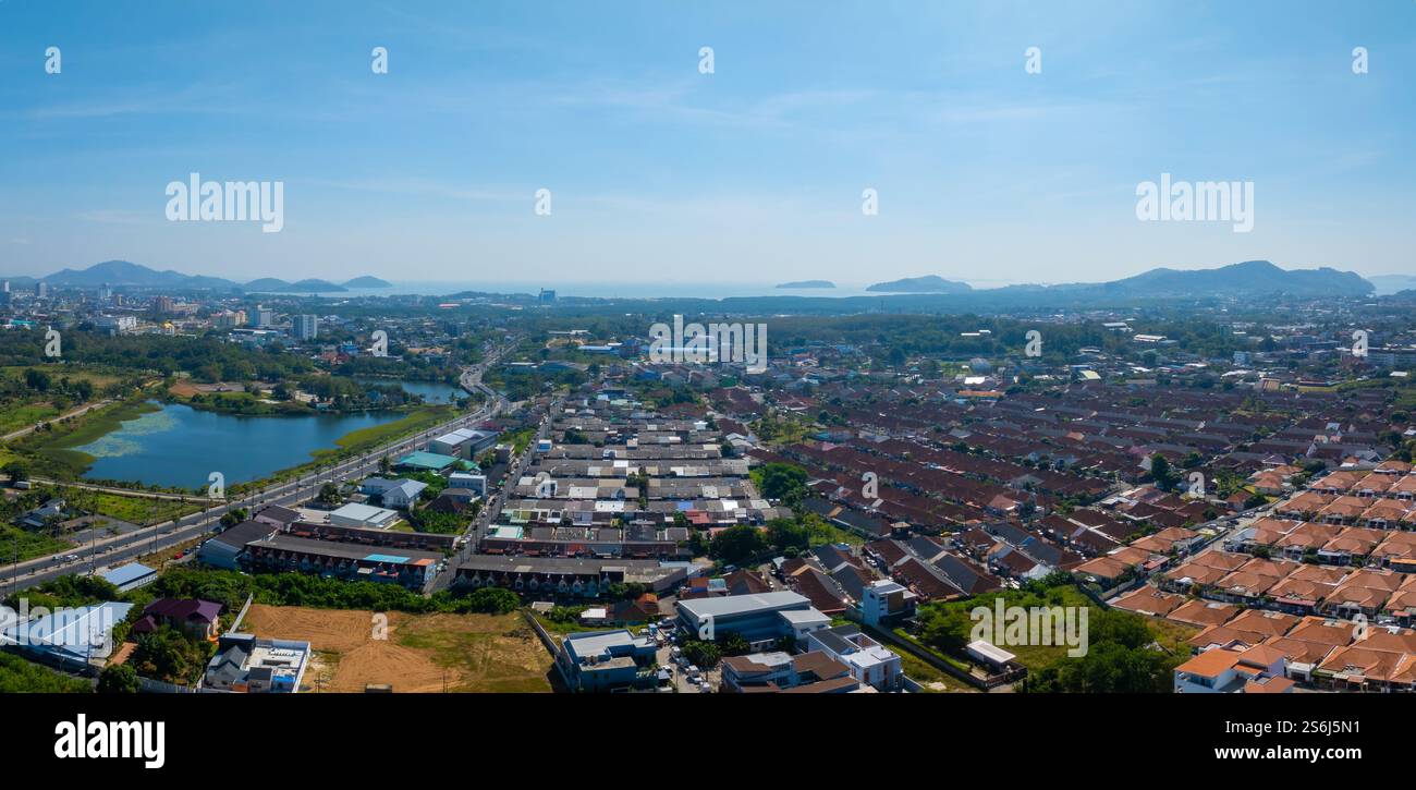 Aerial View of Urban Phuket with Lotus Pond and Andaman Sea Horizon ...