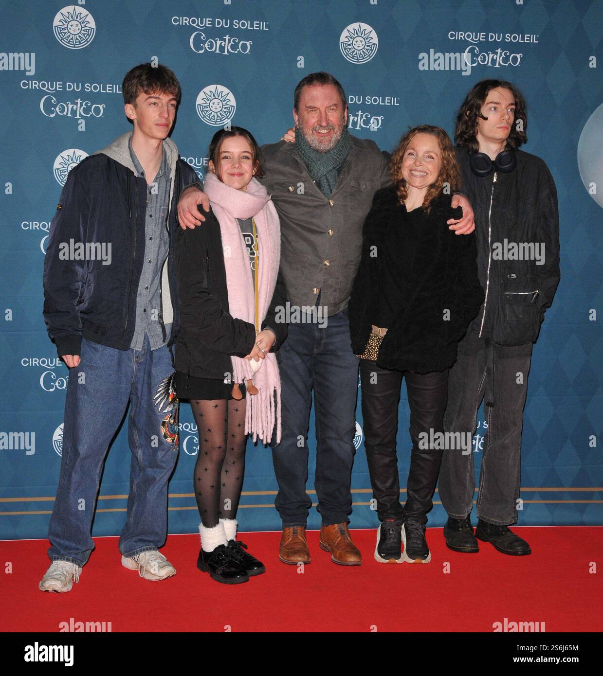 Lee Mack (centre) and family at the "Cirque du Soleil: Corteo" London ...