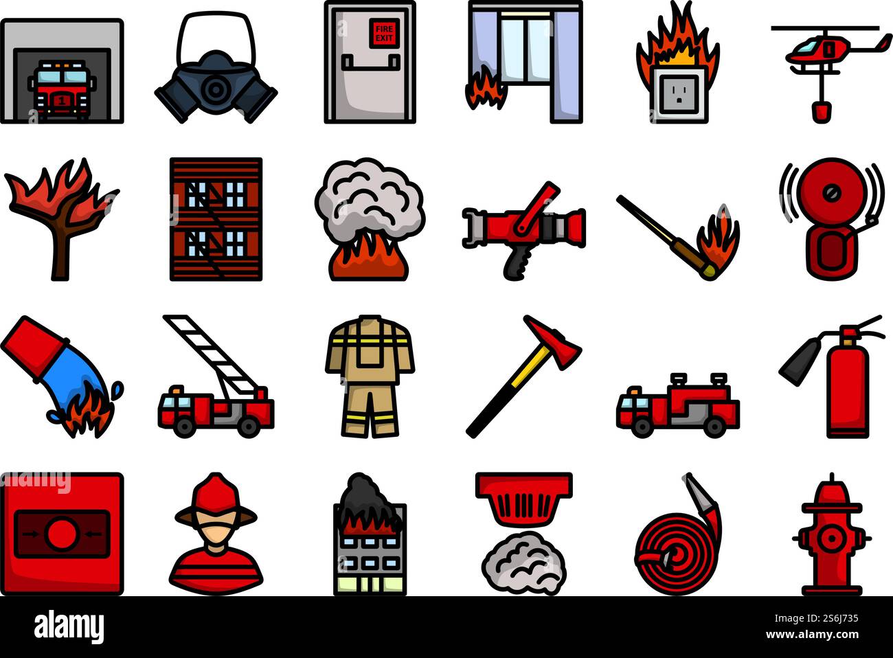 Fireguard Icon Set. Editable Bold Outline With Color Fill Design ...