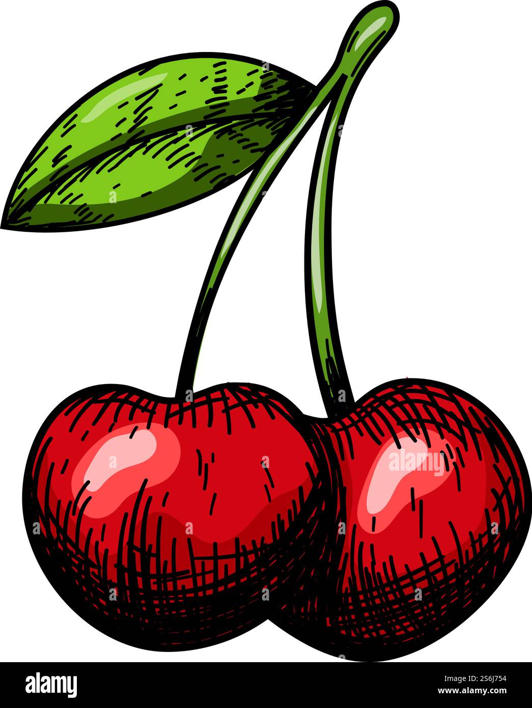 Icon Of Cherry. Hand Drawn Sketch Design. Vector Illustration Stock ...