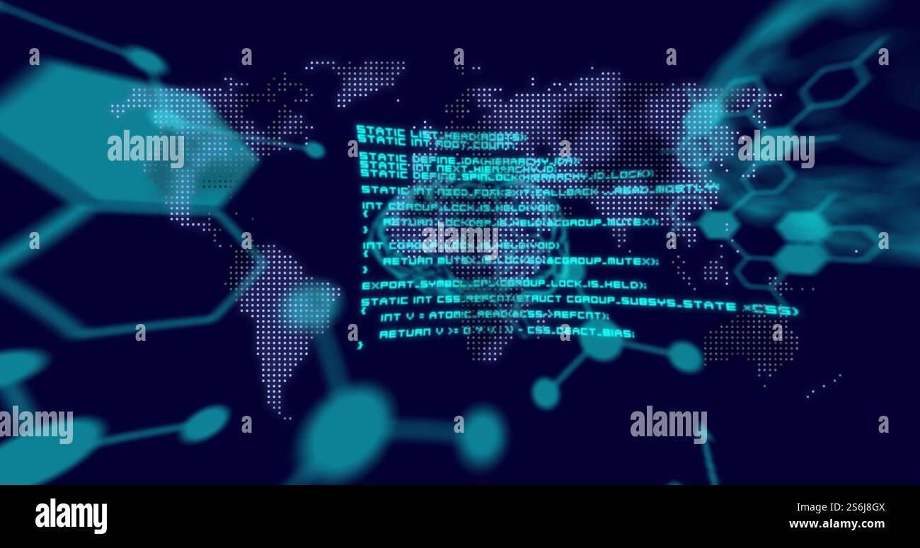 Image of scientific data processing and human brains over dark ...