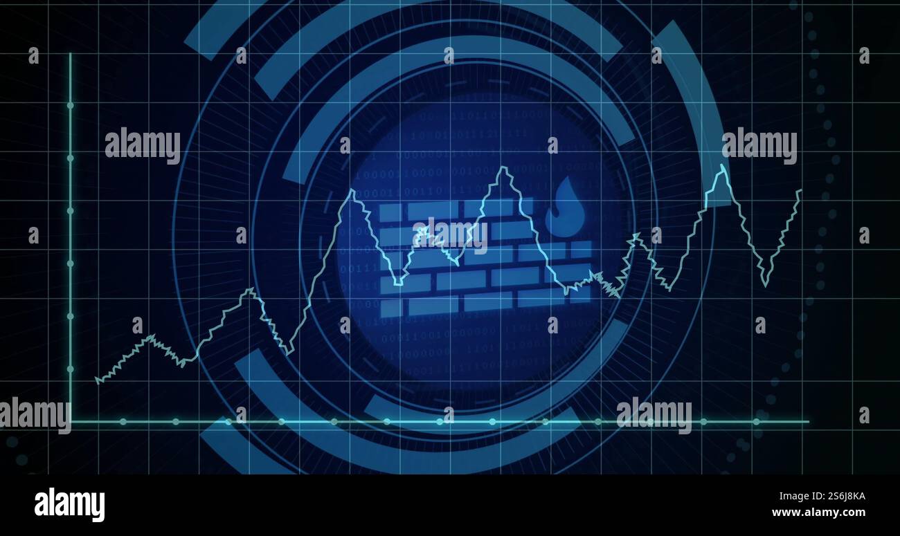 Image of firewall icon and digital data processing over dark background ...