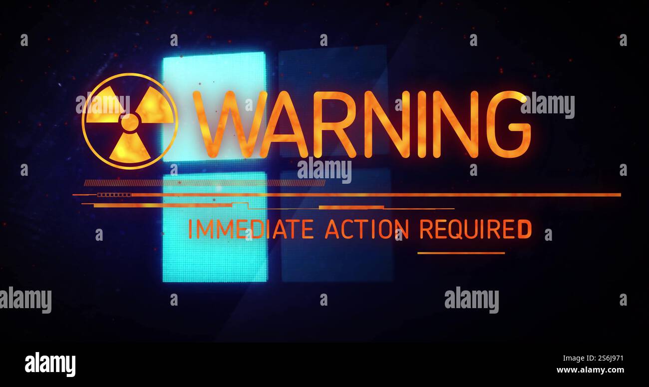 Image of warning text and squares with data loading Stock Photo - Alamy