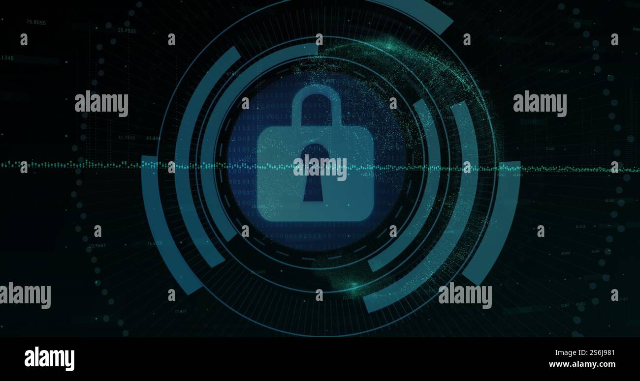 Image of scope scanning and padlock over diagram Stock Photo - Alamy