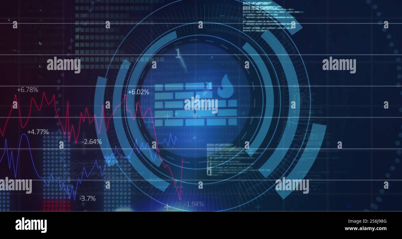 Image of scope scanning and wall over data processing Stock Photo - Alamy